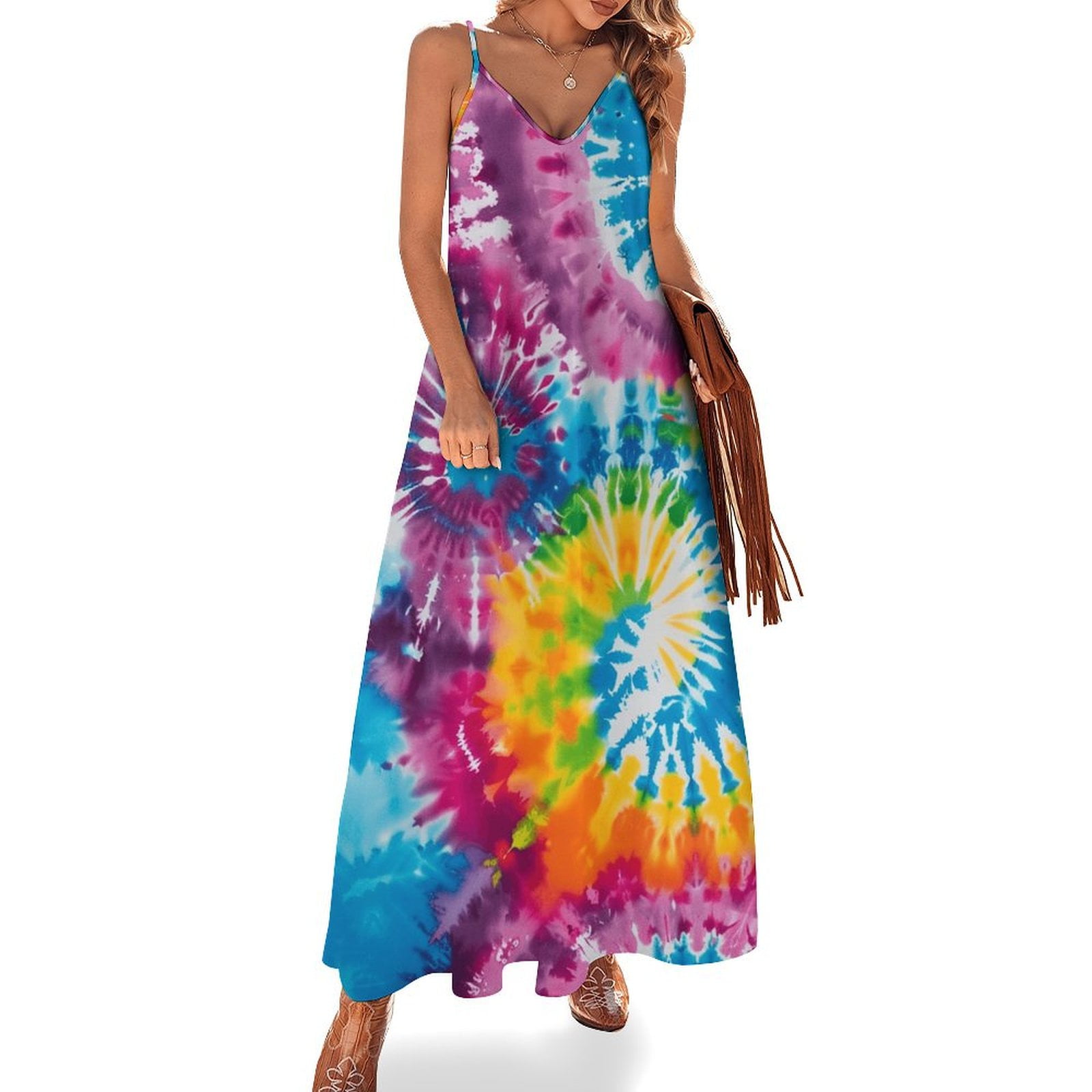 Colorful Swirls Tie-dye Design Sleeveless Dress Woman Fashion Long ...