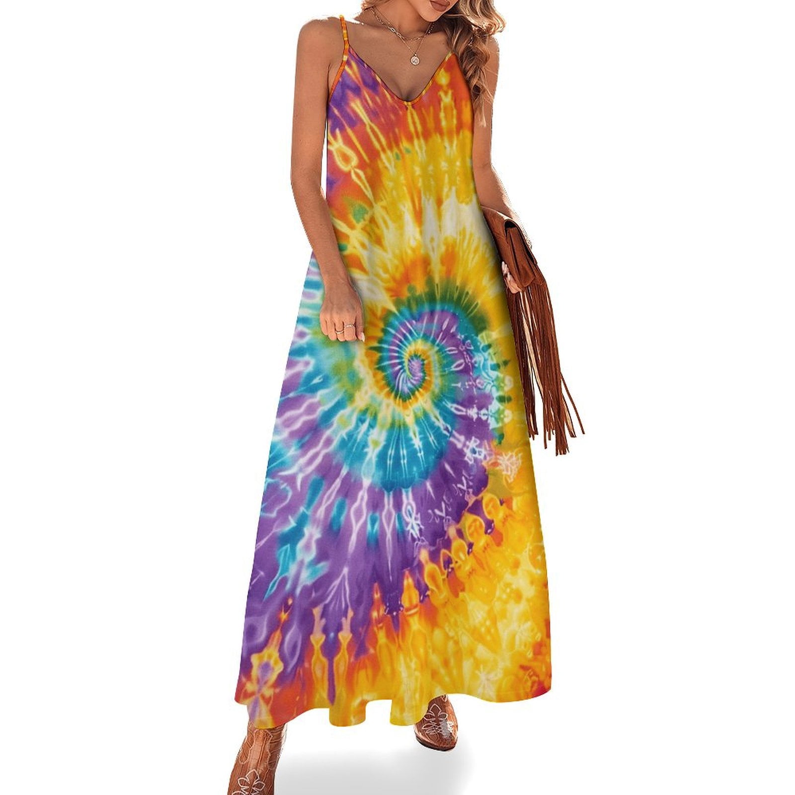 Colorful Swirls Tie-dye Design Sleeveless Dress Woman Fashion Long ...