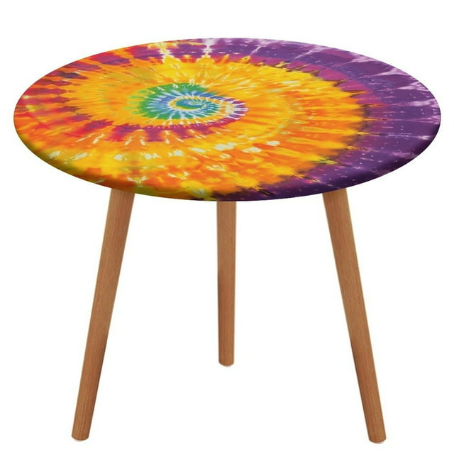 Colorful Swirls Tie-dye Round Fitted Tablecloth with Flannel Backing ...