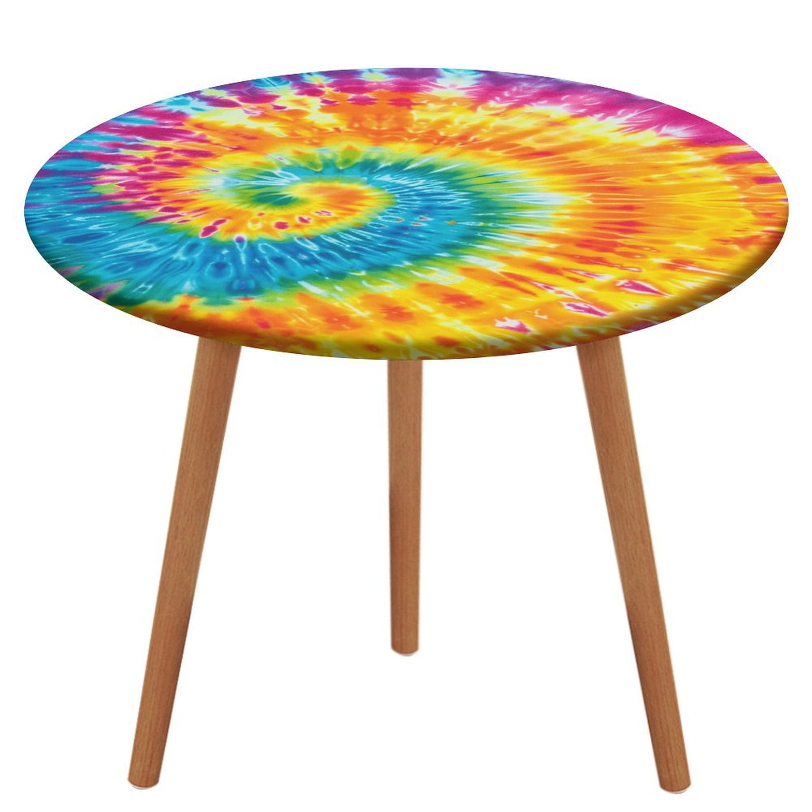 Colorful Swirls Tie-dye Round Fitted Tablecloth with Flannel Backing ...