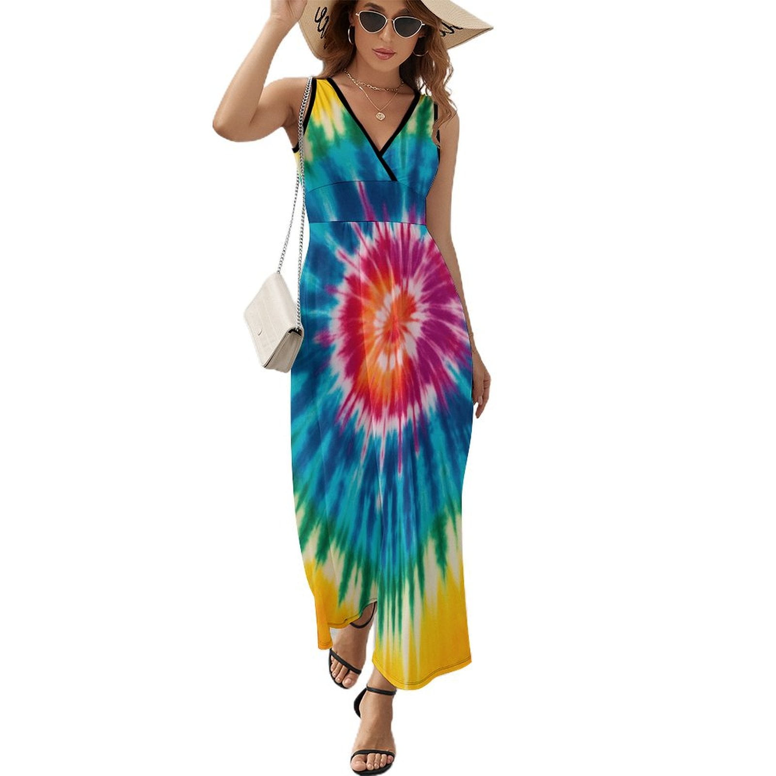 Colorful Swirls Tie-dye Sleeveless Dress Female Clothing Dress Women ...