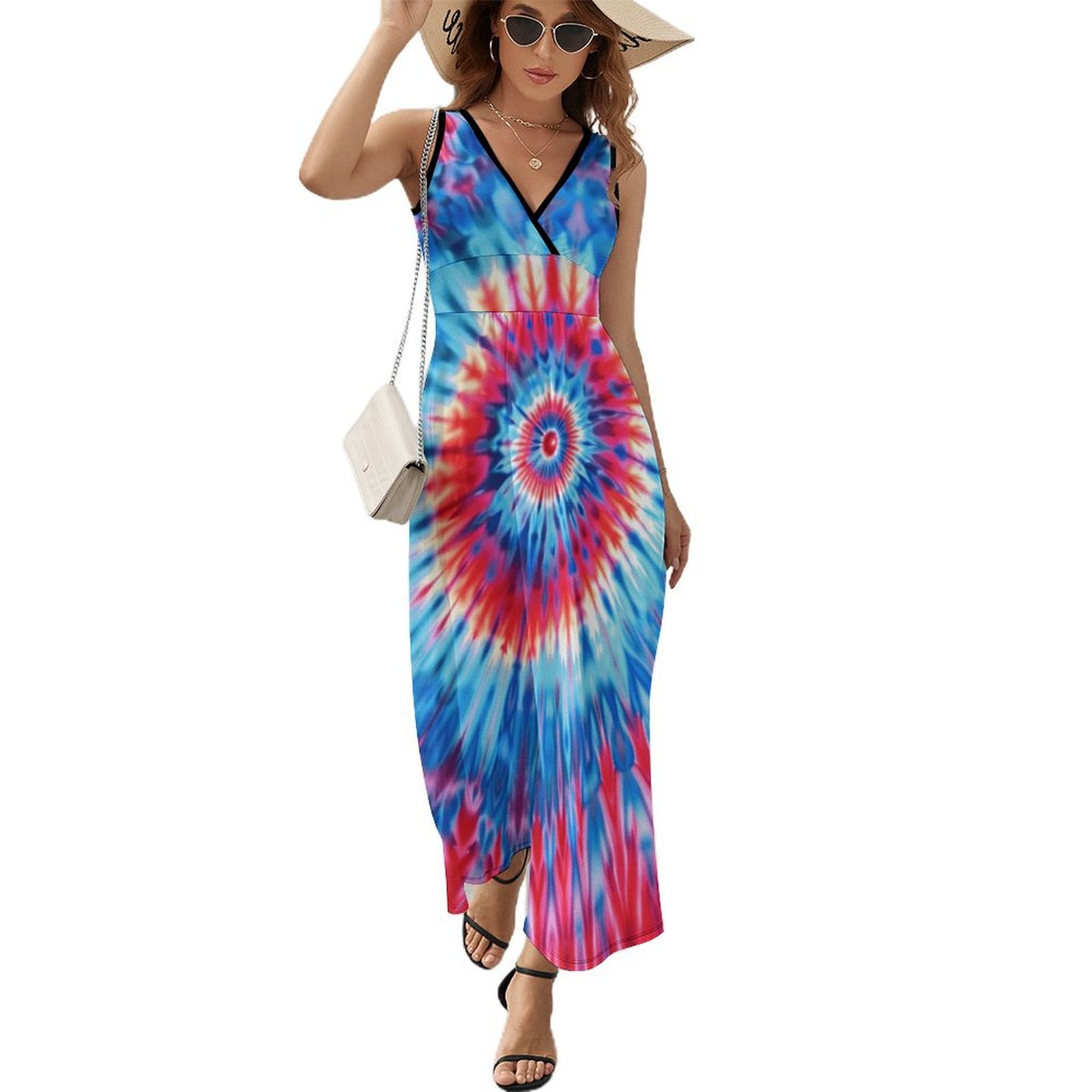 Colorful Swirls Tie-dye Sleeveless Dress Female Clothing Dress Women ...