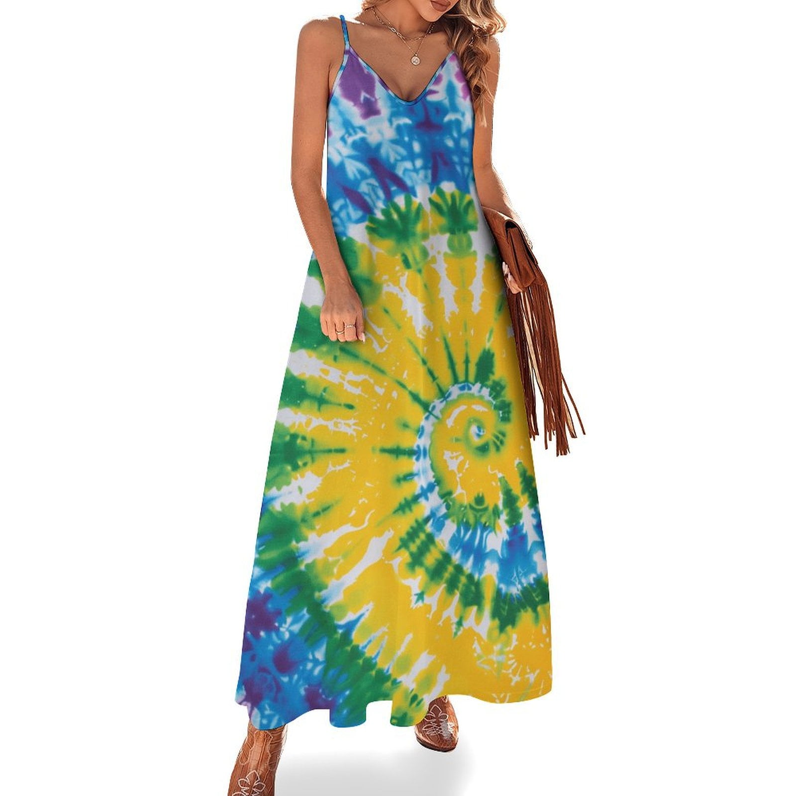Colorful Swirls Tie-dye Sleeveless Dress Woman Fashion Long Dresses ...