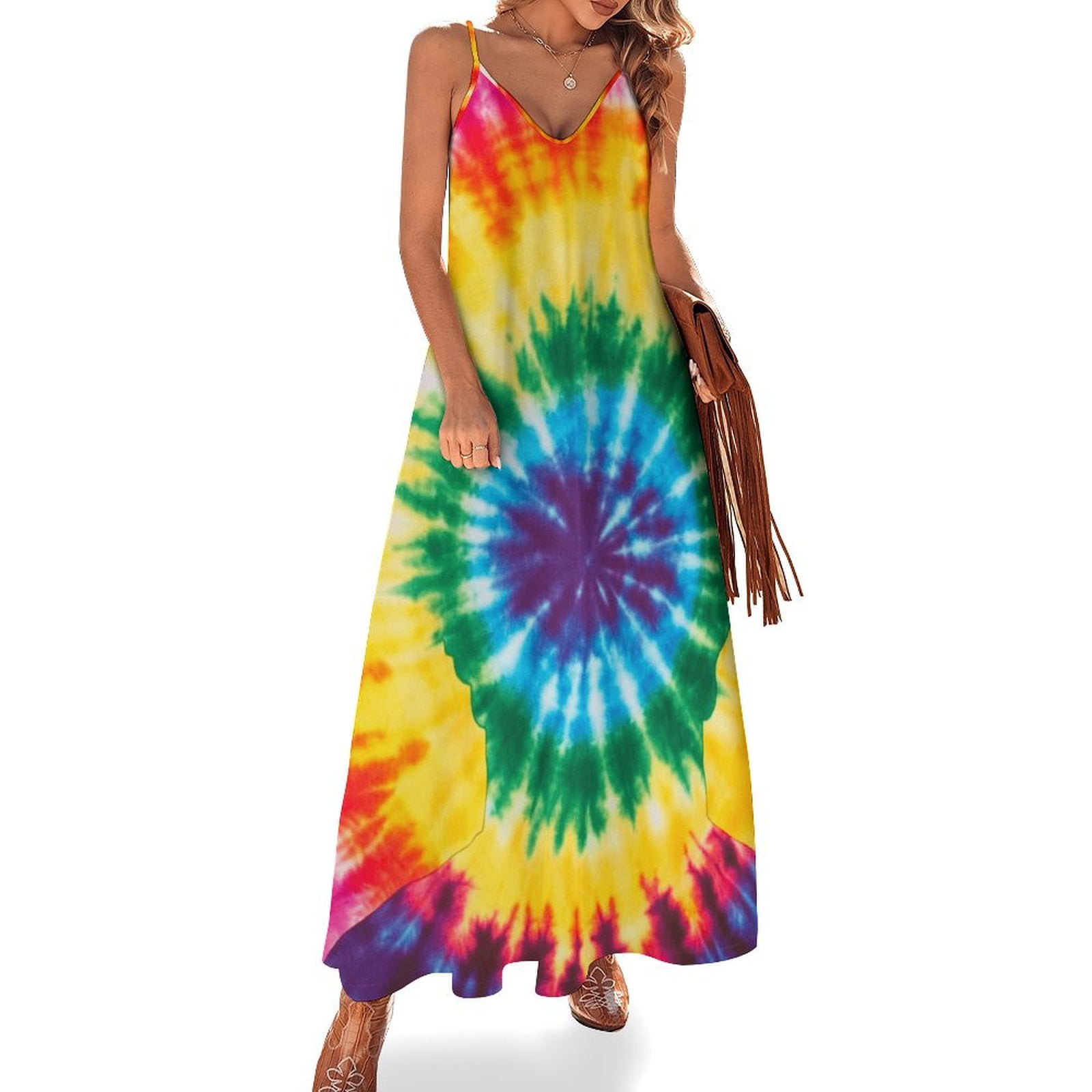 Colorful Swirls Tie-dye Sleeveless Dress Woman Fashion Long Dresses ...