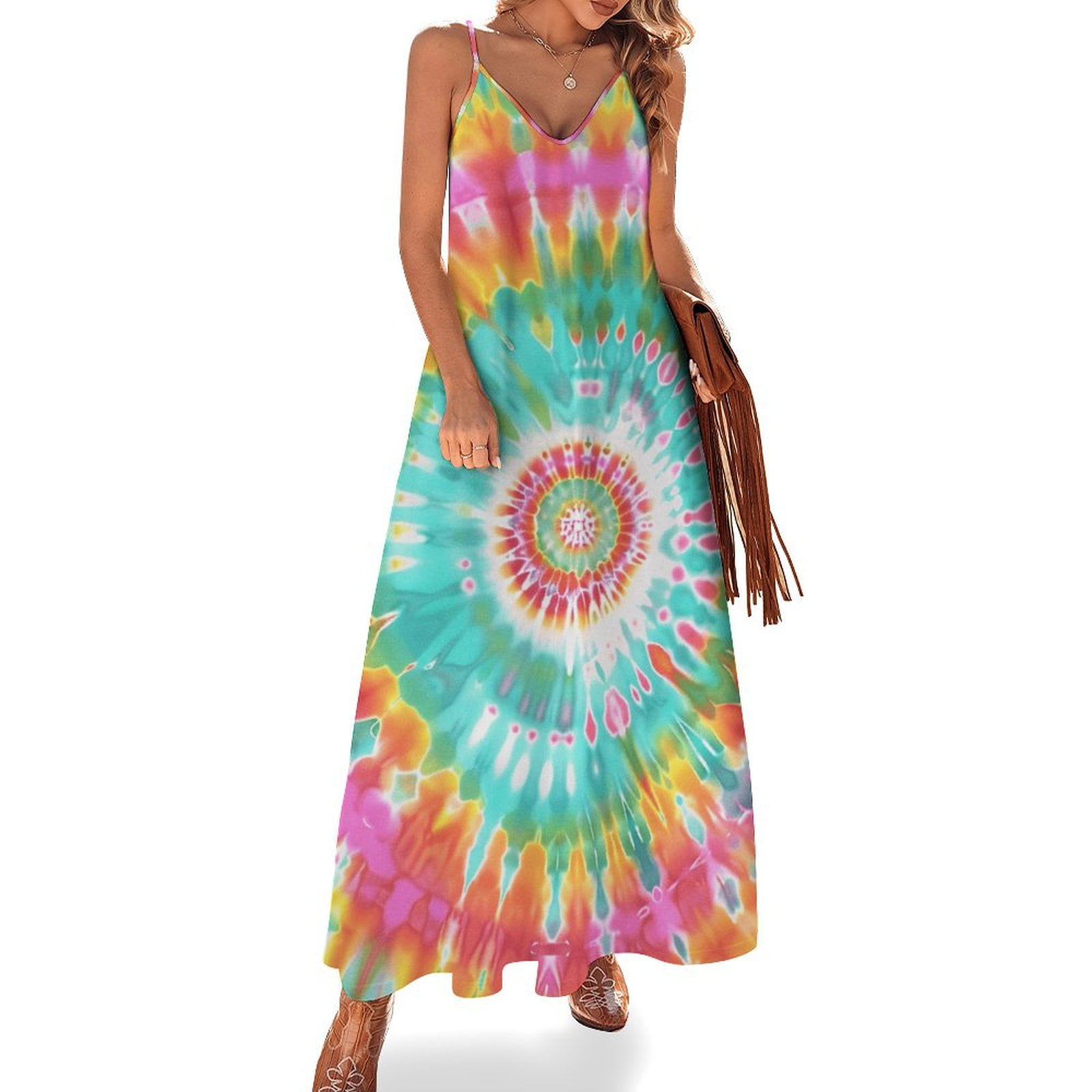 Colorful Swirls Tie-dye Sleeveless Dress Women's Luxury Party Dress ...
