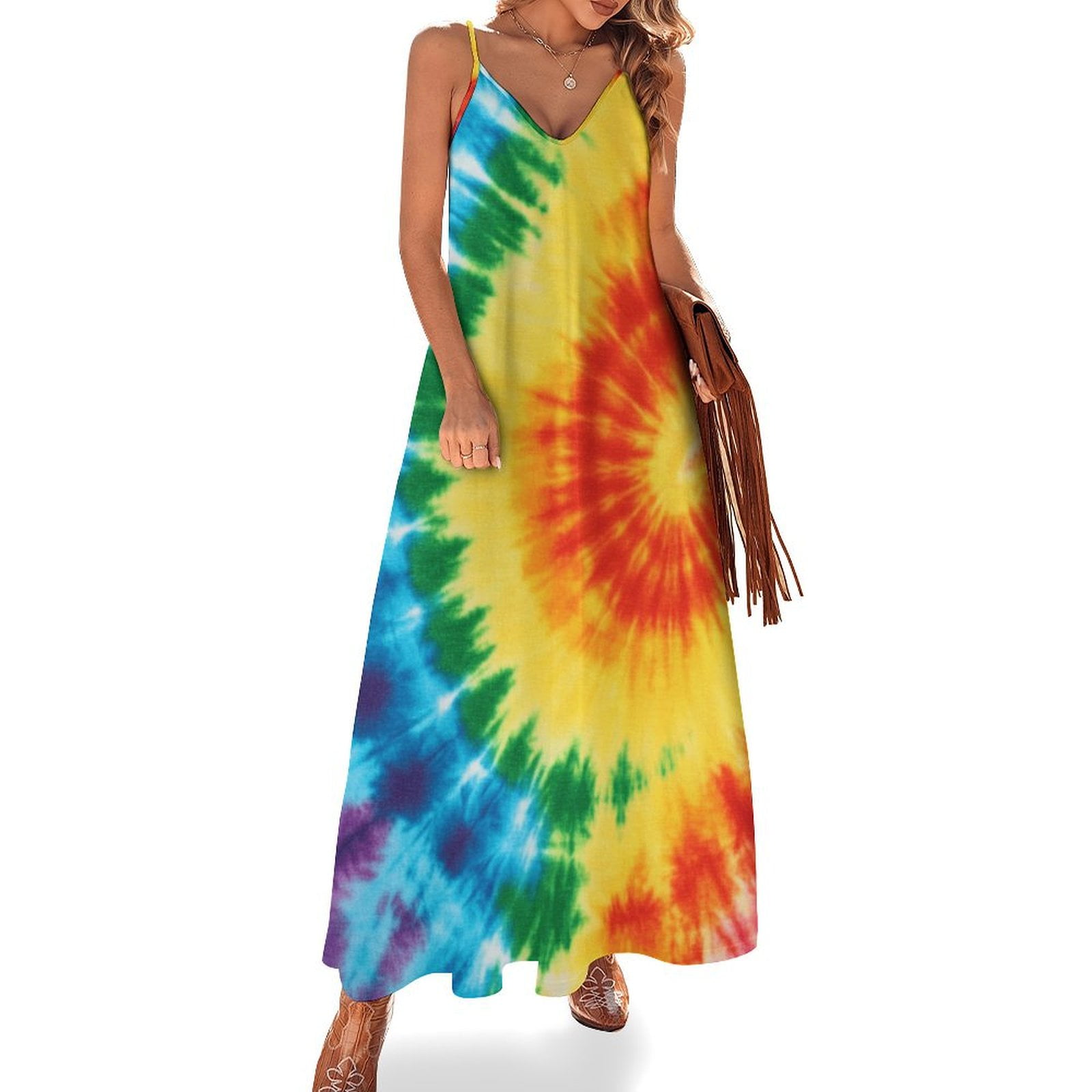 Colorful Swirls Tie-dye Sleeveless Dress Women's Luxury Party Dress ...