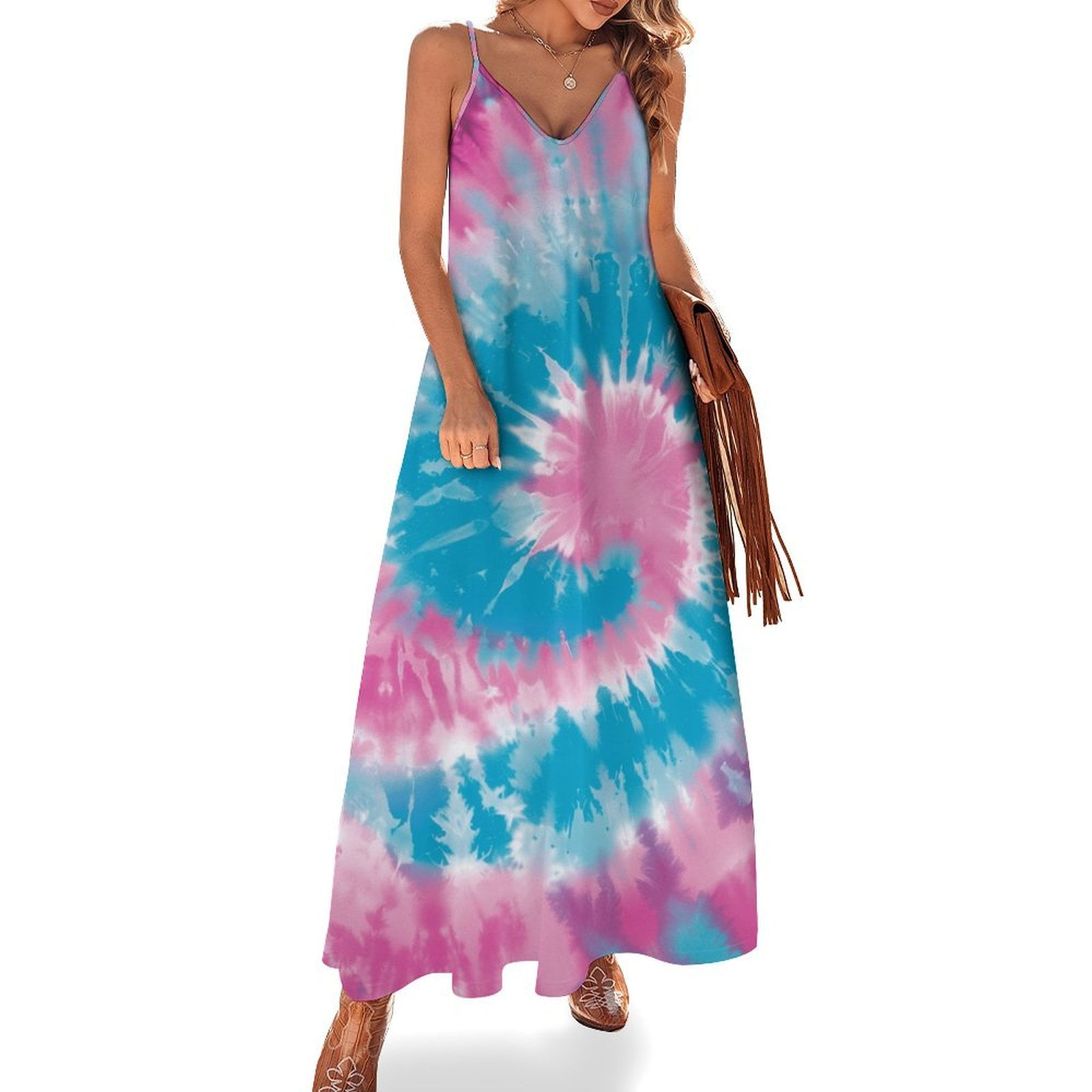 Colorful Swirls Tie-dye Sleeveless Dress Women's Luxury Party Dress ...