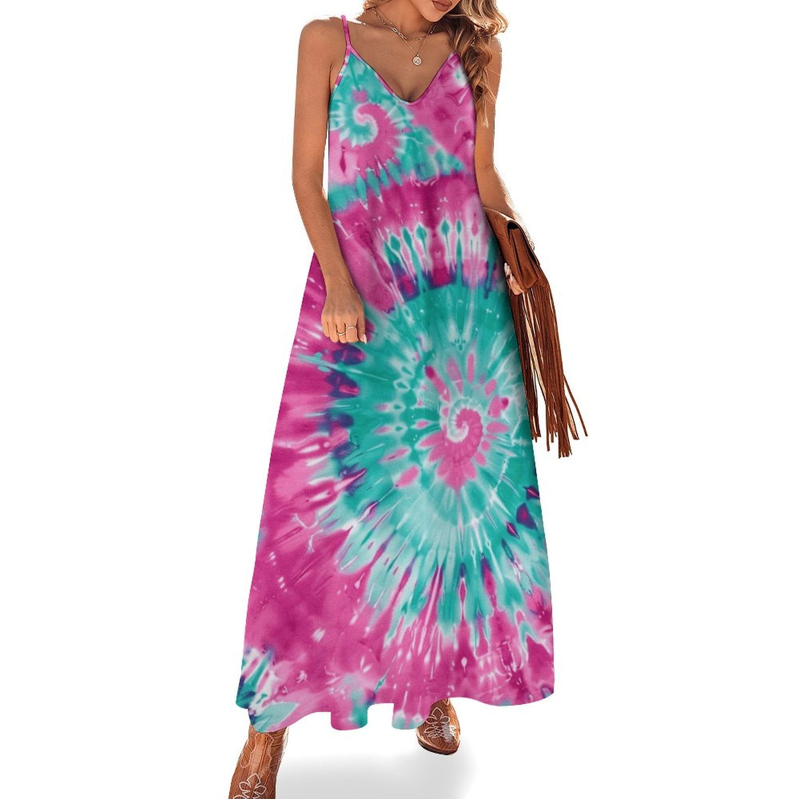 Colorful Swirls Tie-dye Sleeveless Dress Women's Luxury Party Dress ...