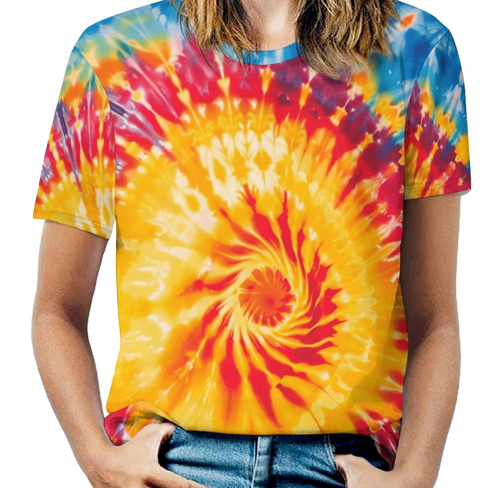 Colorful Swirls Tie-dye Women's T-Shirt Short Sleeve T Shirts Tops Tee ...