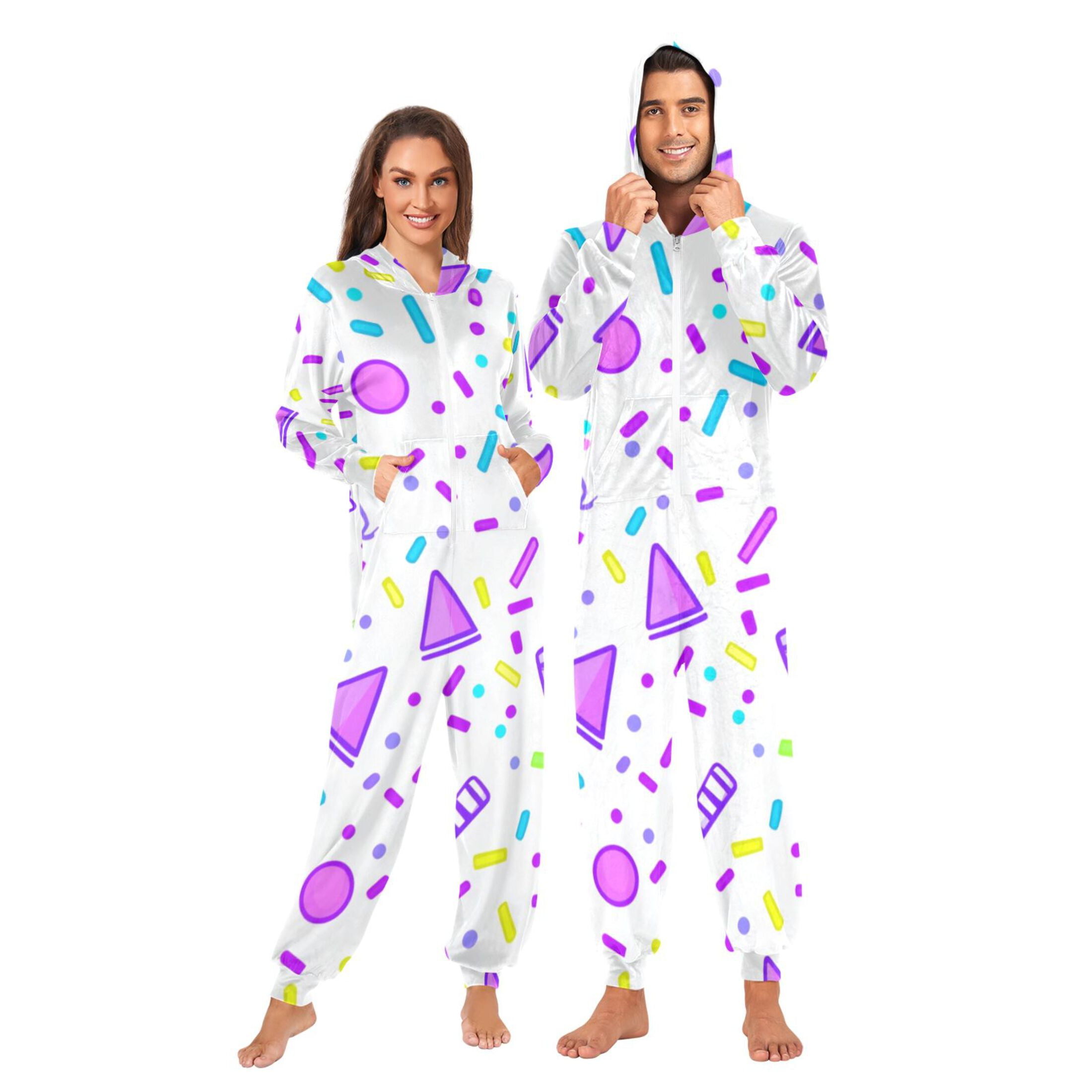 Colorful Symbol Pattern Adult onesie Pajamas, Crystal Velvet Ultra Soft ...