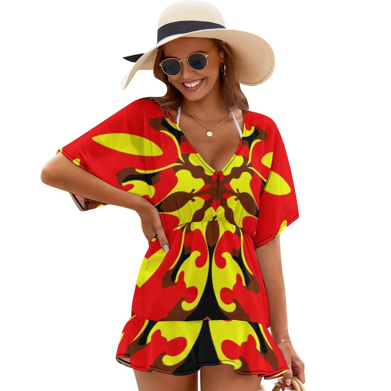 Colorful Symmetrical Floral Design Women's Luxury Party Dress Evening ...