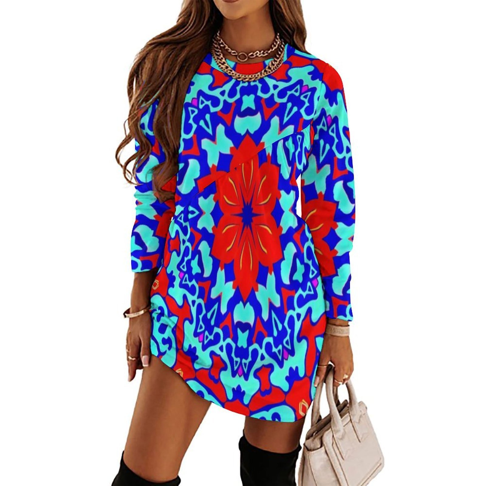 Colorful Symmetrical Floral Pattern Loose Dress Evening Dress Summer ...
