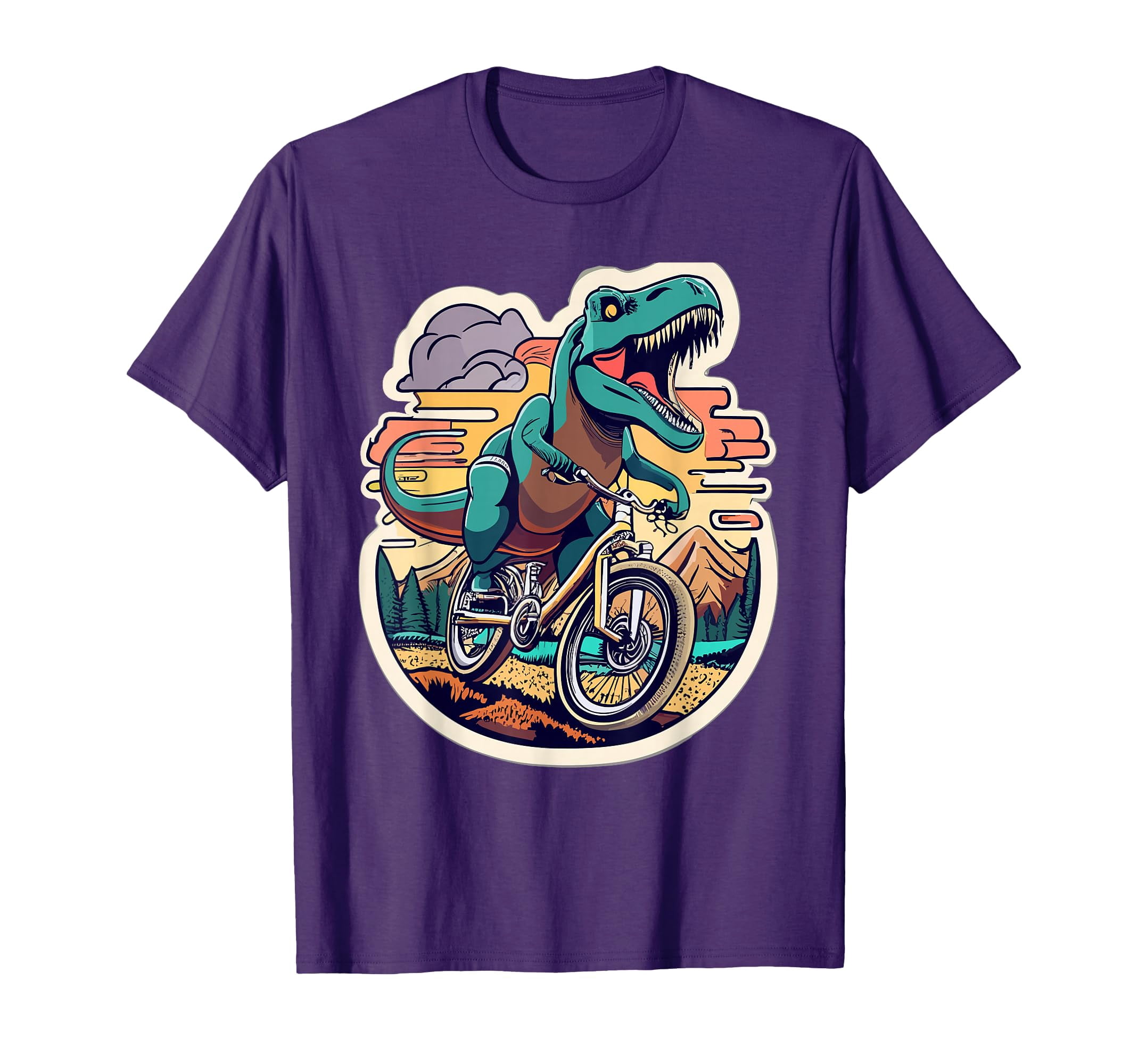 Colorful T-Rex Dinosaur Riding Bicycle T-Shirt for Fun Cycling ...
