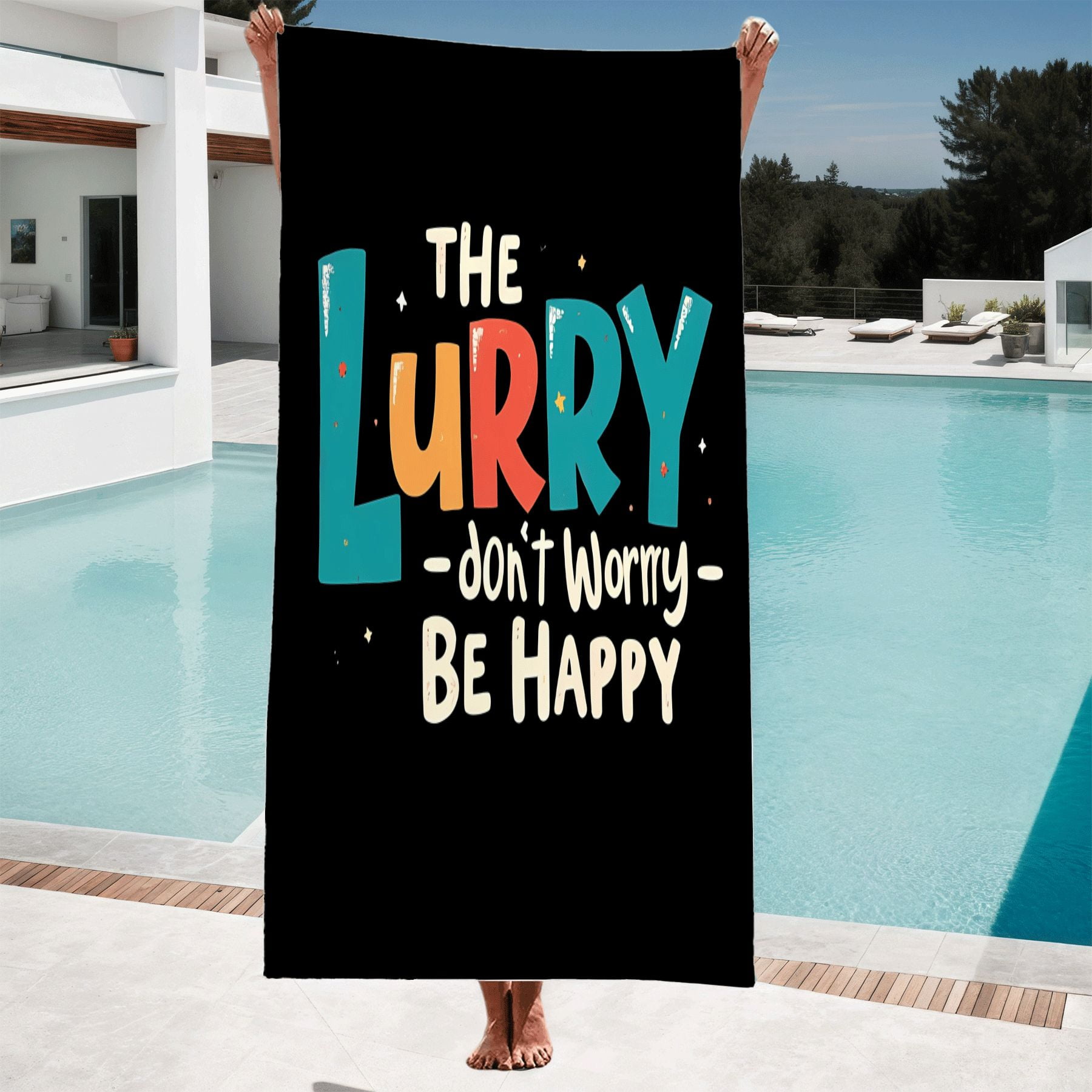 Colorful ' THE LURRY DON ' T WORRY BE HAPPY ' Beach Towel - Bold Teal ...