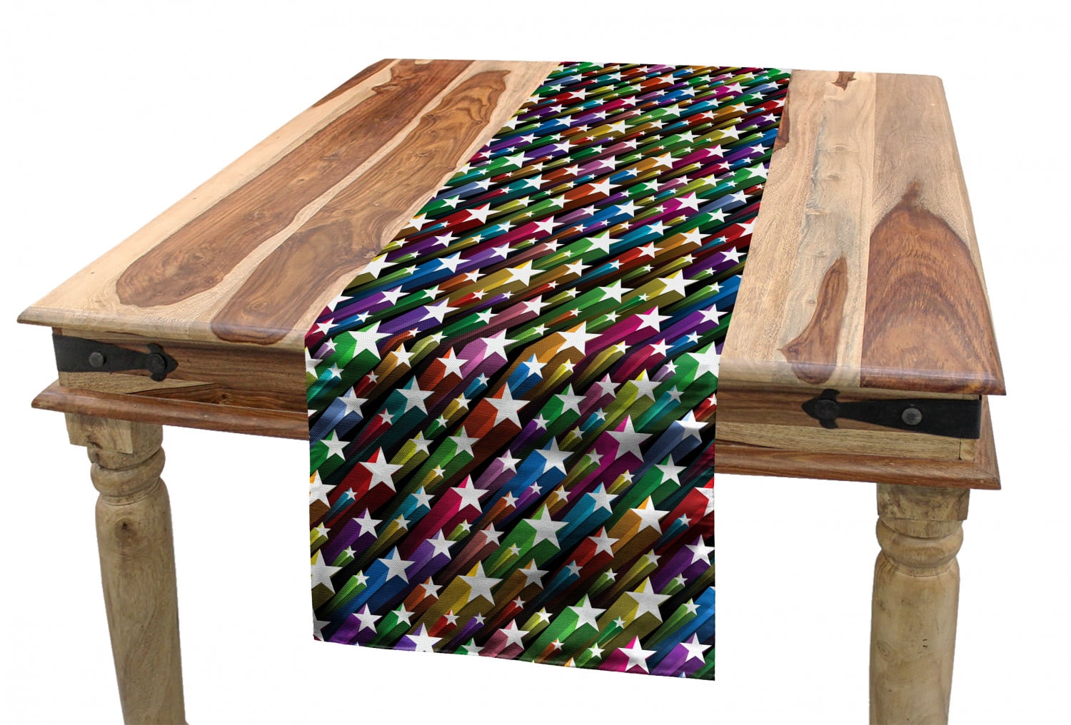 Colorful Table Runner, Colorful Stars Pattern Celebration Theme Disco ...