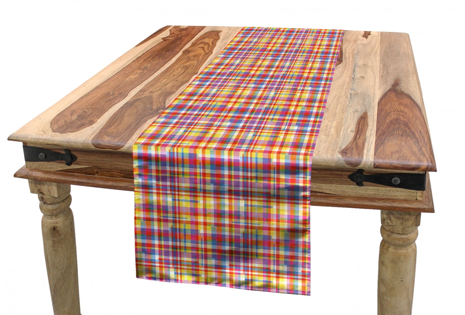Colorful Table Runner, Funky Striped Patterns Gingham Style Abstract ...