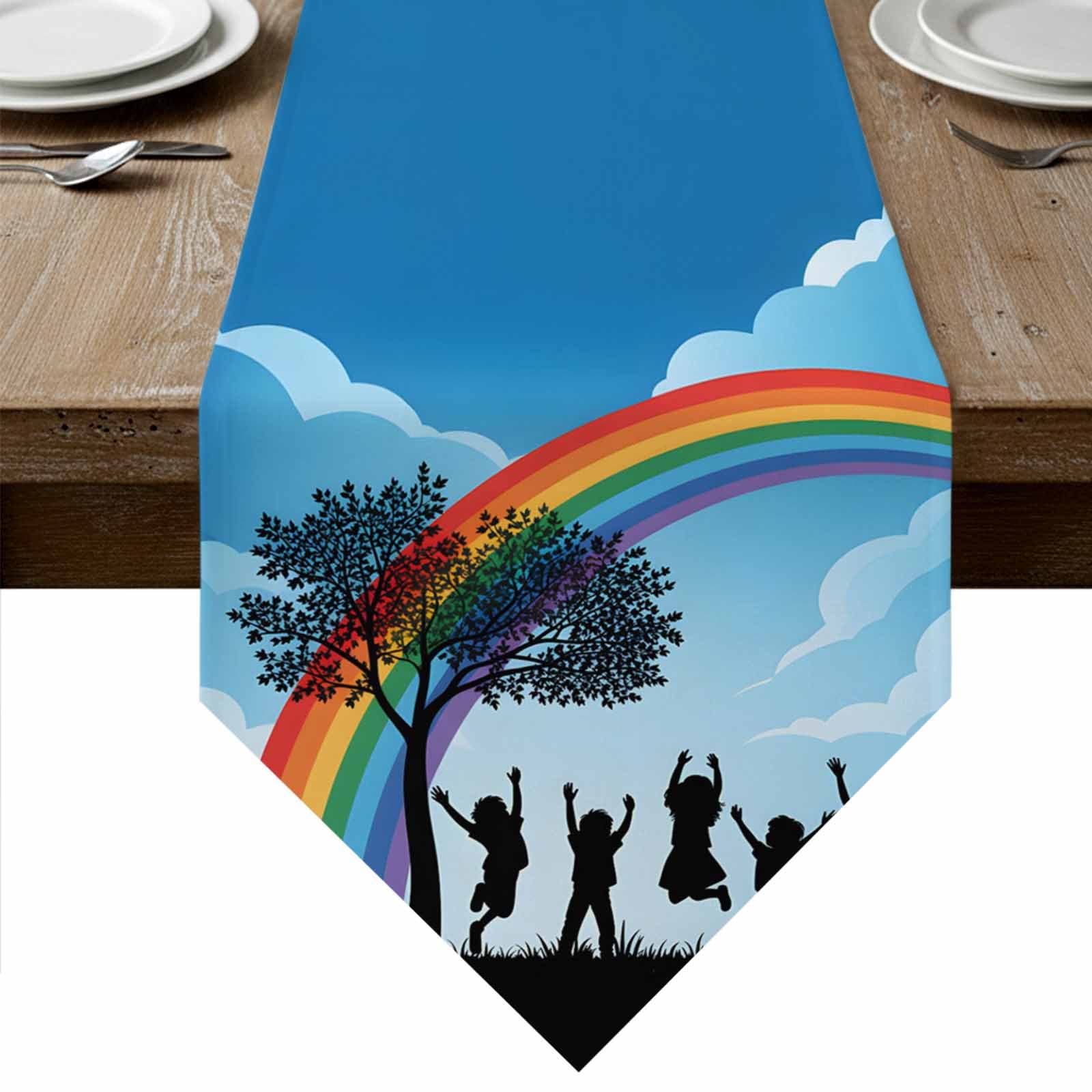 Colorful Table Runner Linen Burlap Table Runner 108 Inches Long Blue ...