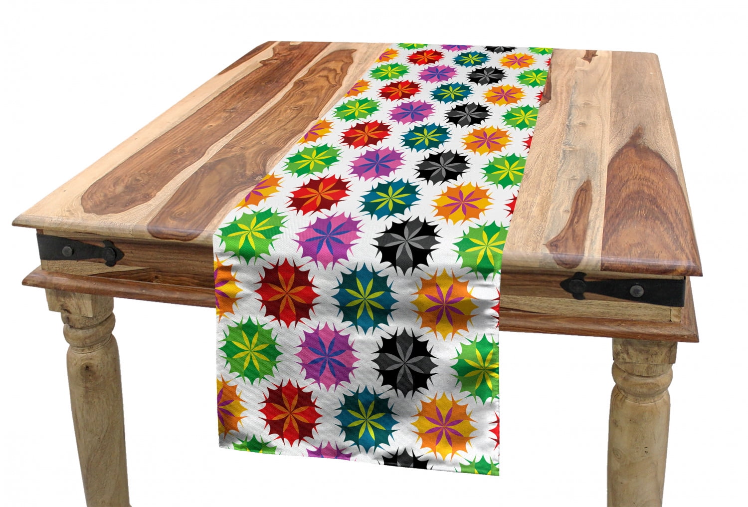 Colorful Table Runner, Vibrant Colored Abstract Floral with Sharp Edges ...