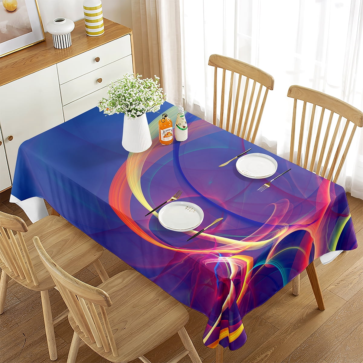 Colorful Tablecloth Funky Pop Art Radiant Lines Design in Wave-Like ...
