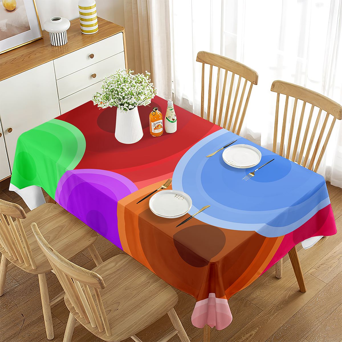 Colorful Tablecloth Modern Abstract Psychedelic Geometric Wavy Stripes ...