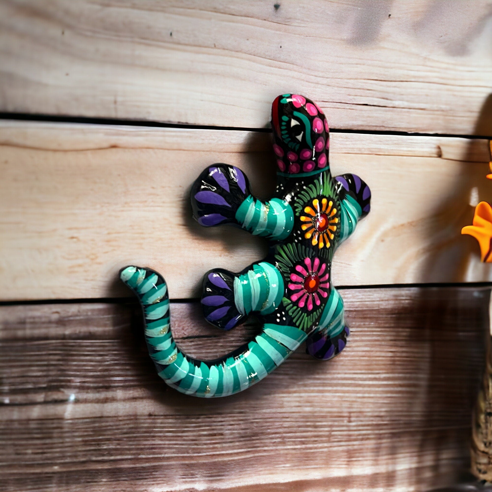 Colorful Talavera Hand-Painted Lizard Wall Art | Vibrant Mexican ...