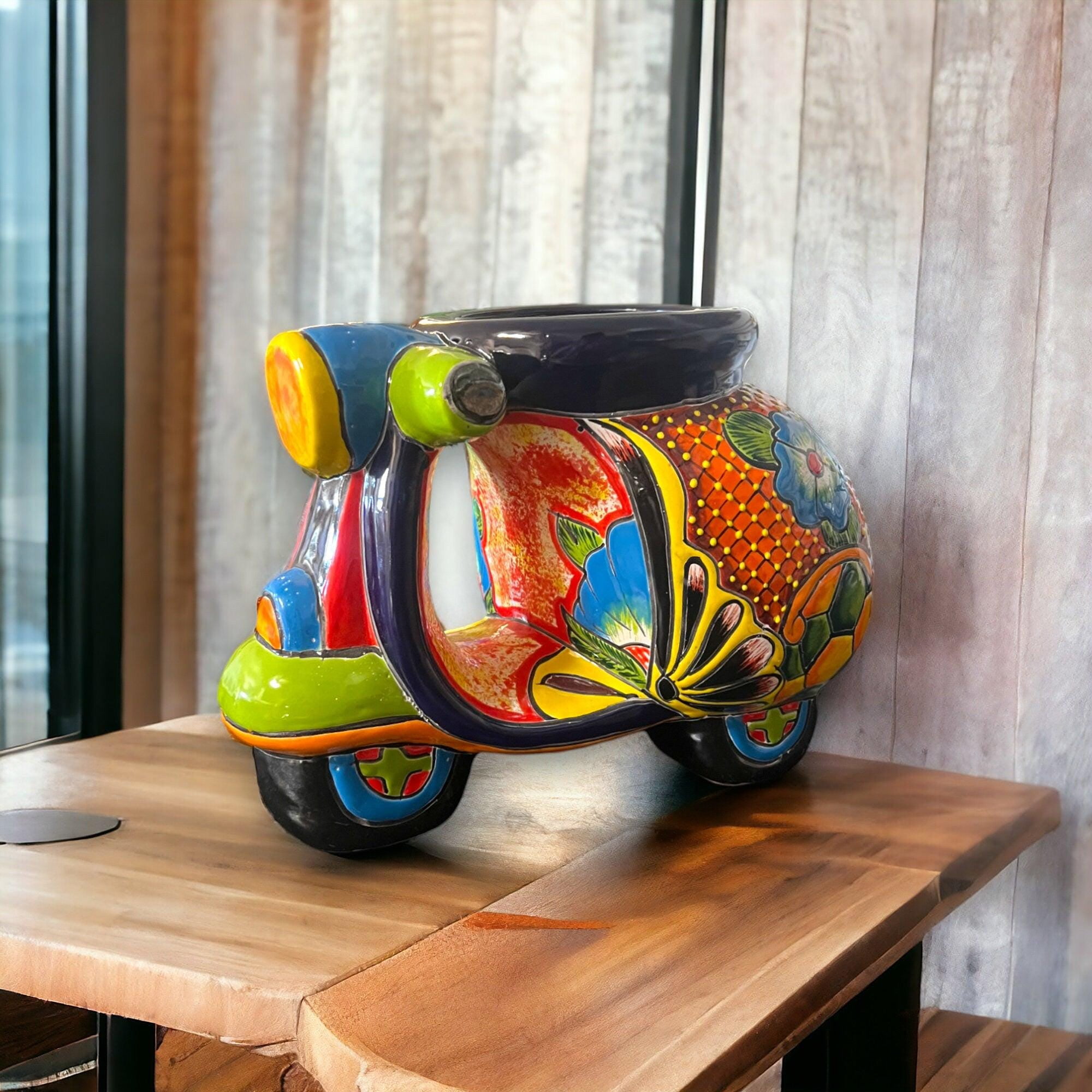 Colorful Talavera Scooter Planter | Hand-Painted Ceramic Scooter Statue ...