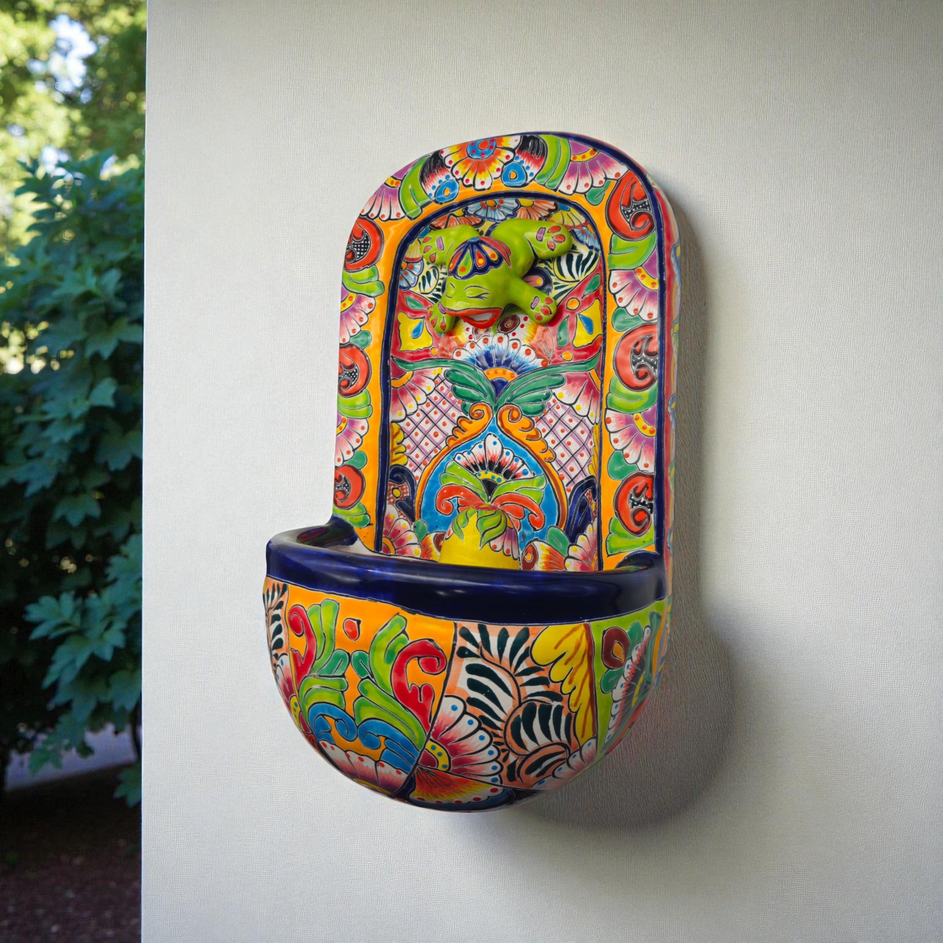 Colorful Talavera Wall Fountain | Mexican Ceramic Water Feature ...
