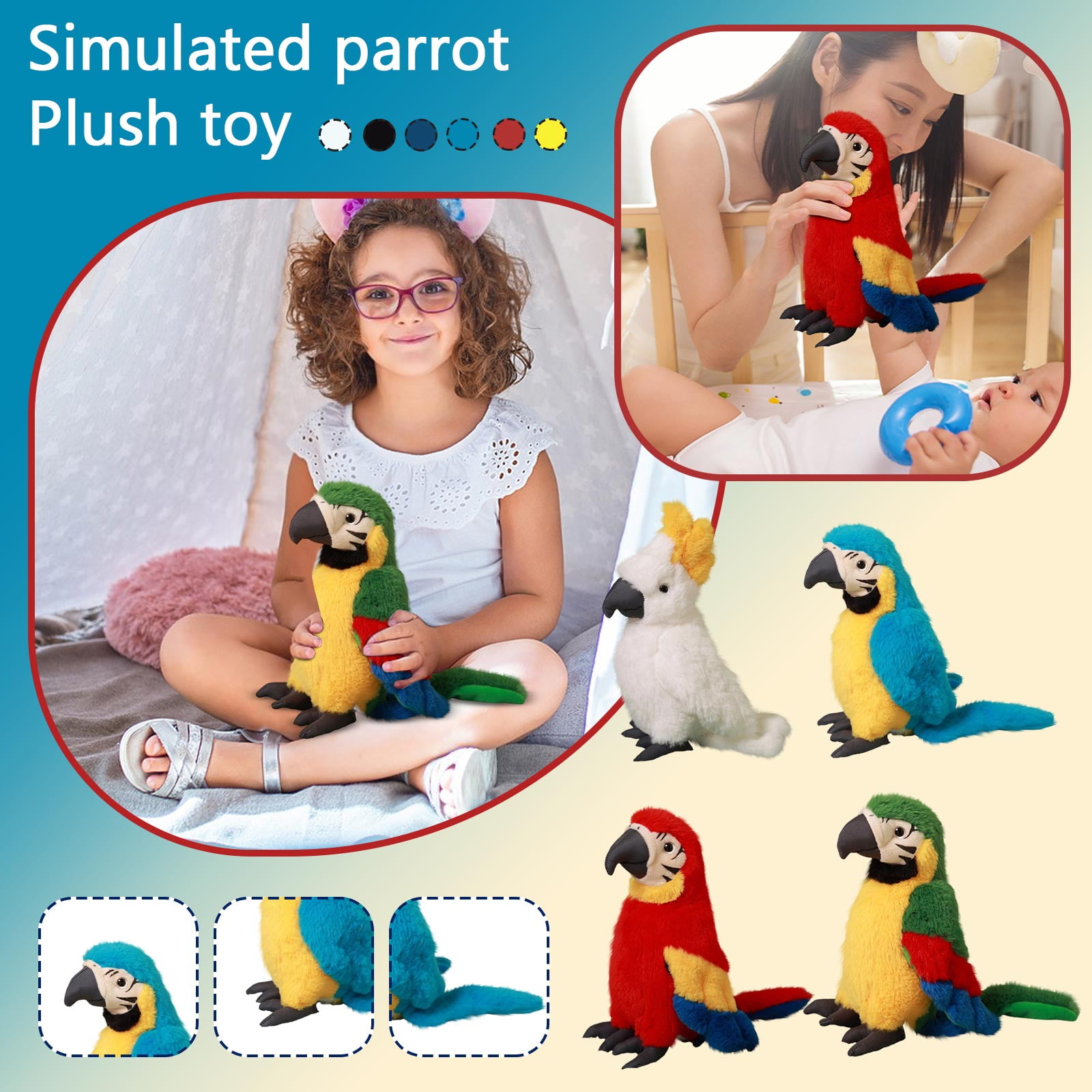 Colorful Talking Parrot Plush Toy Stuffed Animal - Realistic Bird Doll ...