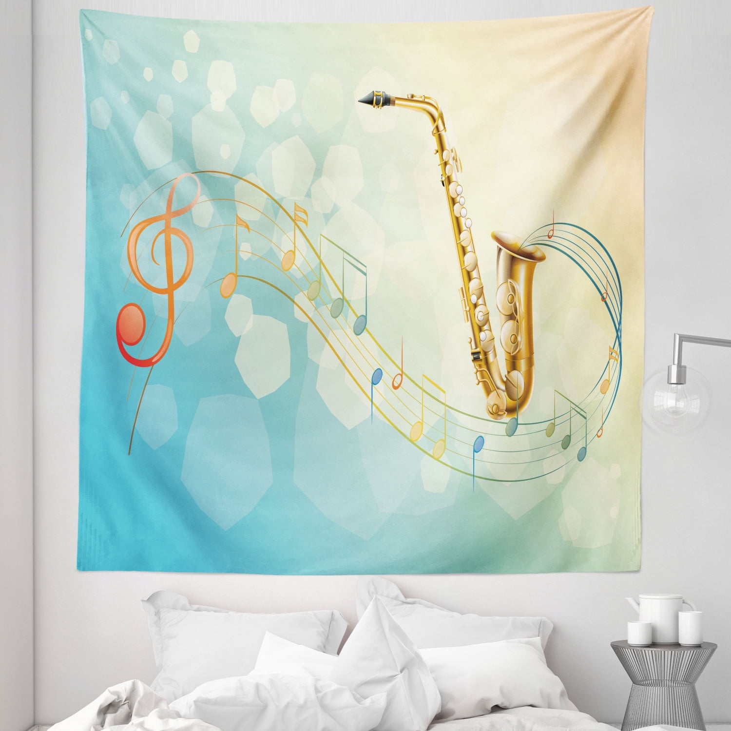 Colorful Tapestry, Colorful Music Notes Vibes from Saxophone Jazz ...