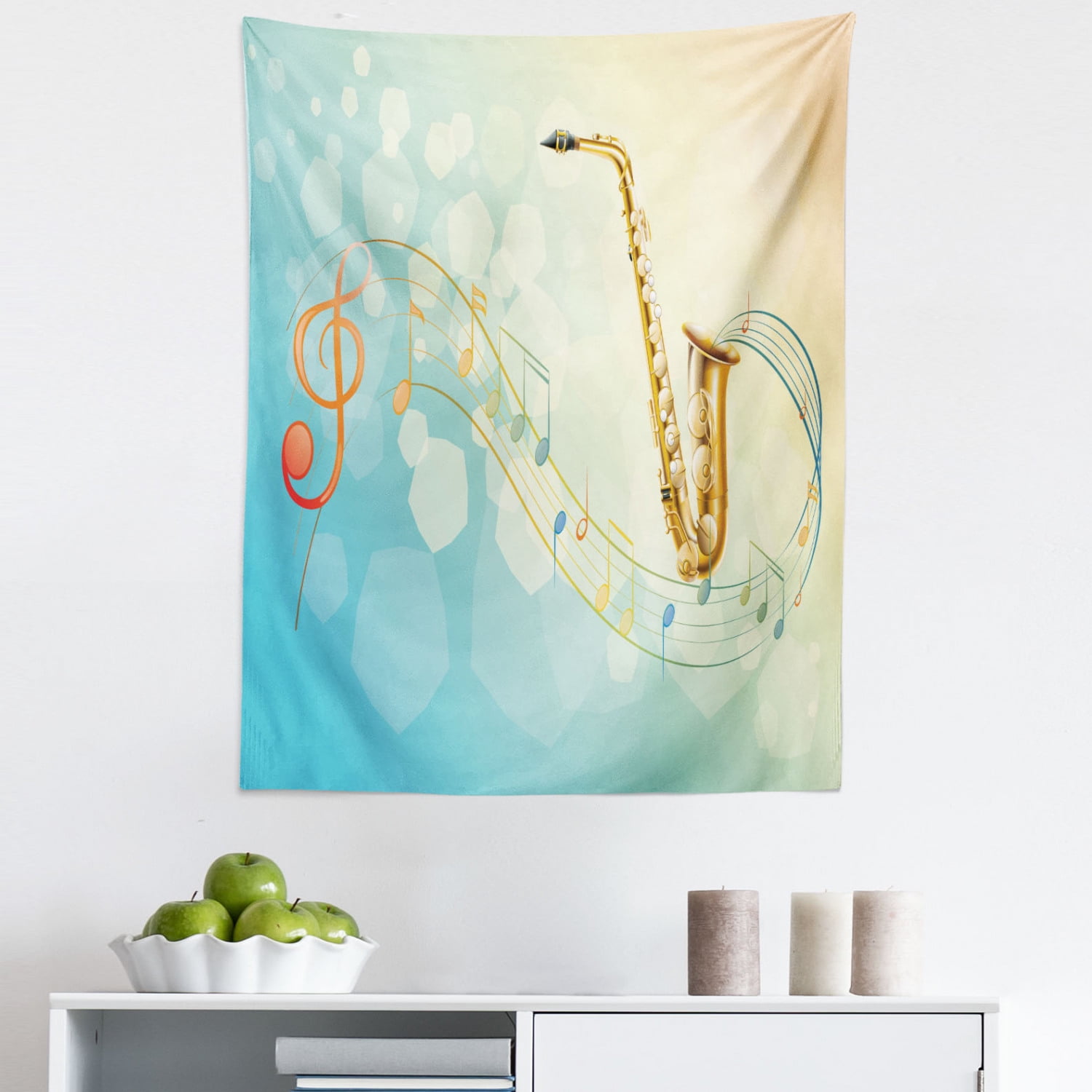 Colorful Tapestry, Colorful Music Notes Vibes from Saxophone Jazz ...