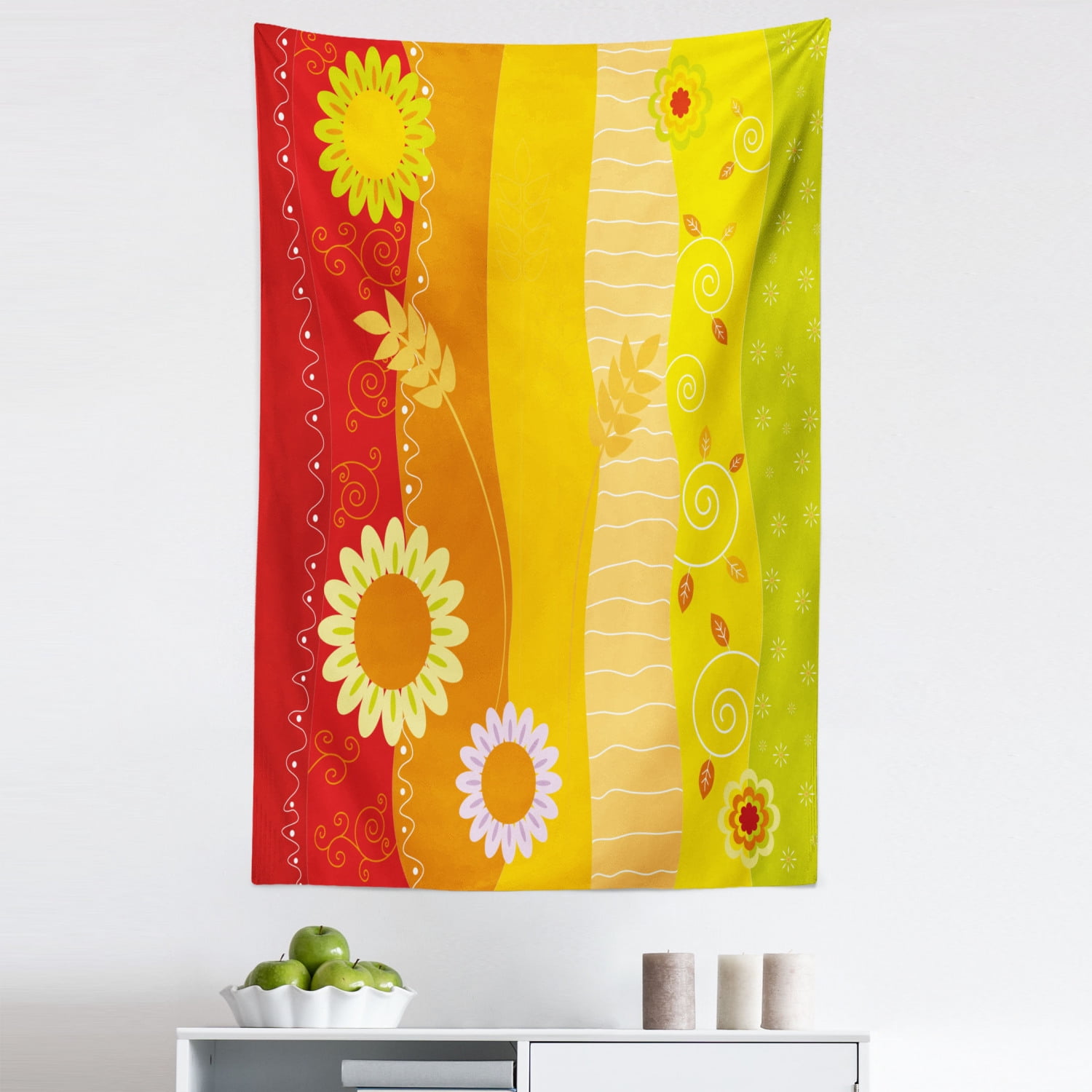 Colorful Tapestry, Colorful Stripes with Sunflowers and Wheat Farm ...