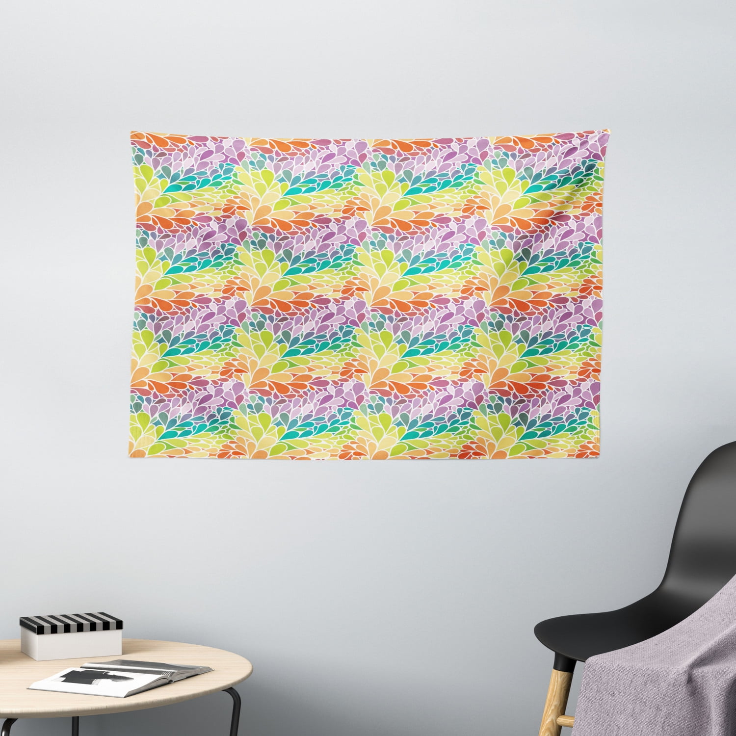 Colorful Tapestry, Doodle Style and Abstract Leaves Lively Colored ...