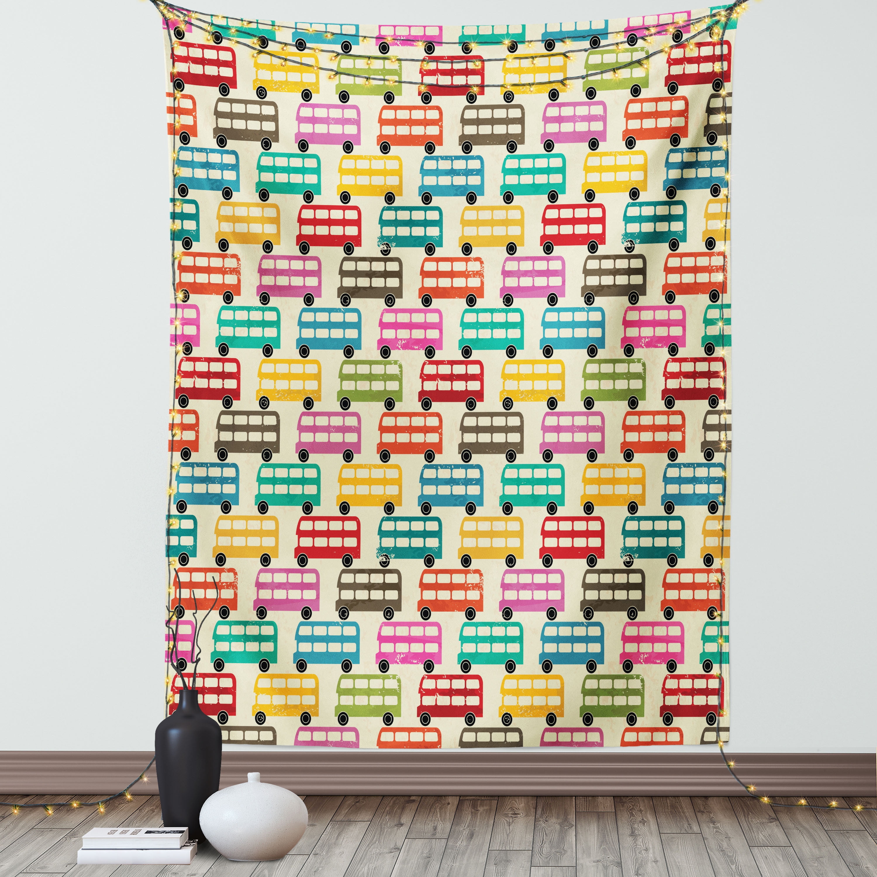 Colorful Tapestry, London's Famous Double Decker Bus Silhouettes ...