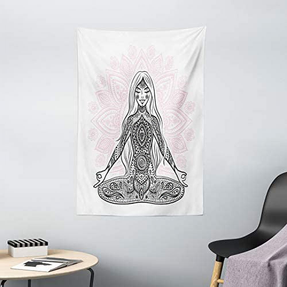 Colorful Tapestry, Ornate Girl On Lotus Flower With On Body Mind ...