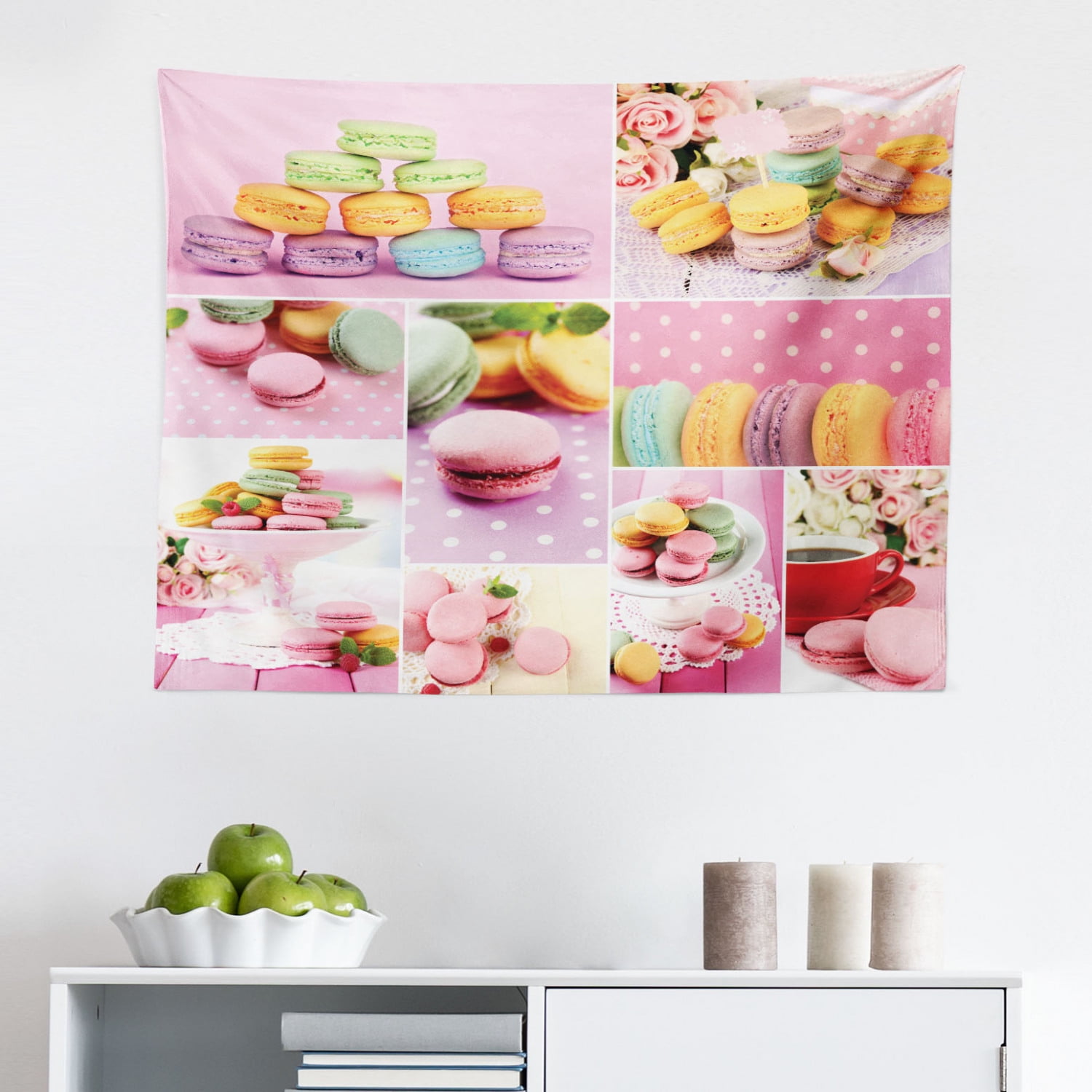Colorful Tapestry, Traditional French Desert Macaroons Themed Collage ...