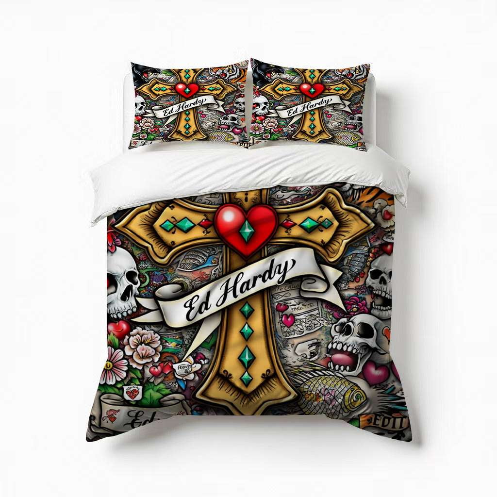 Colorful Tattoo Art Collage Bedding Set 3 Pcs Soft Microfiber Quilt ...