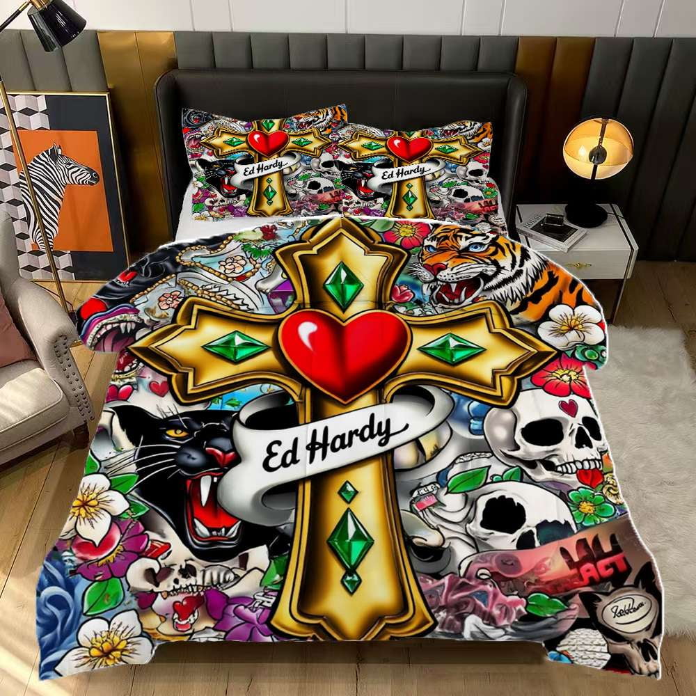 Colorful Tattoo Art Collage Comforter Set Queen Size Bedding Set For ...