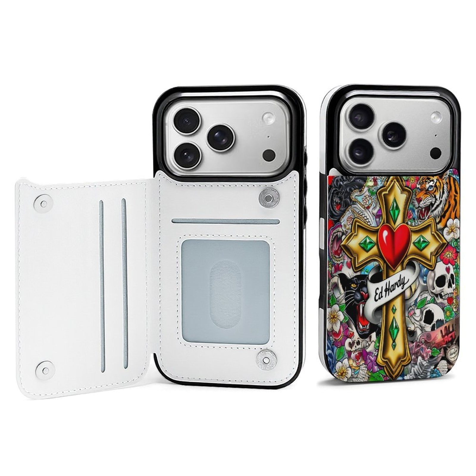 Colorful Tattoo Art Collage Leather Wallet Case for iPhone 14 Pro Max ...