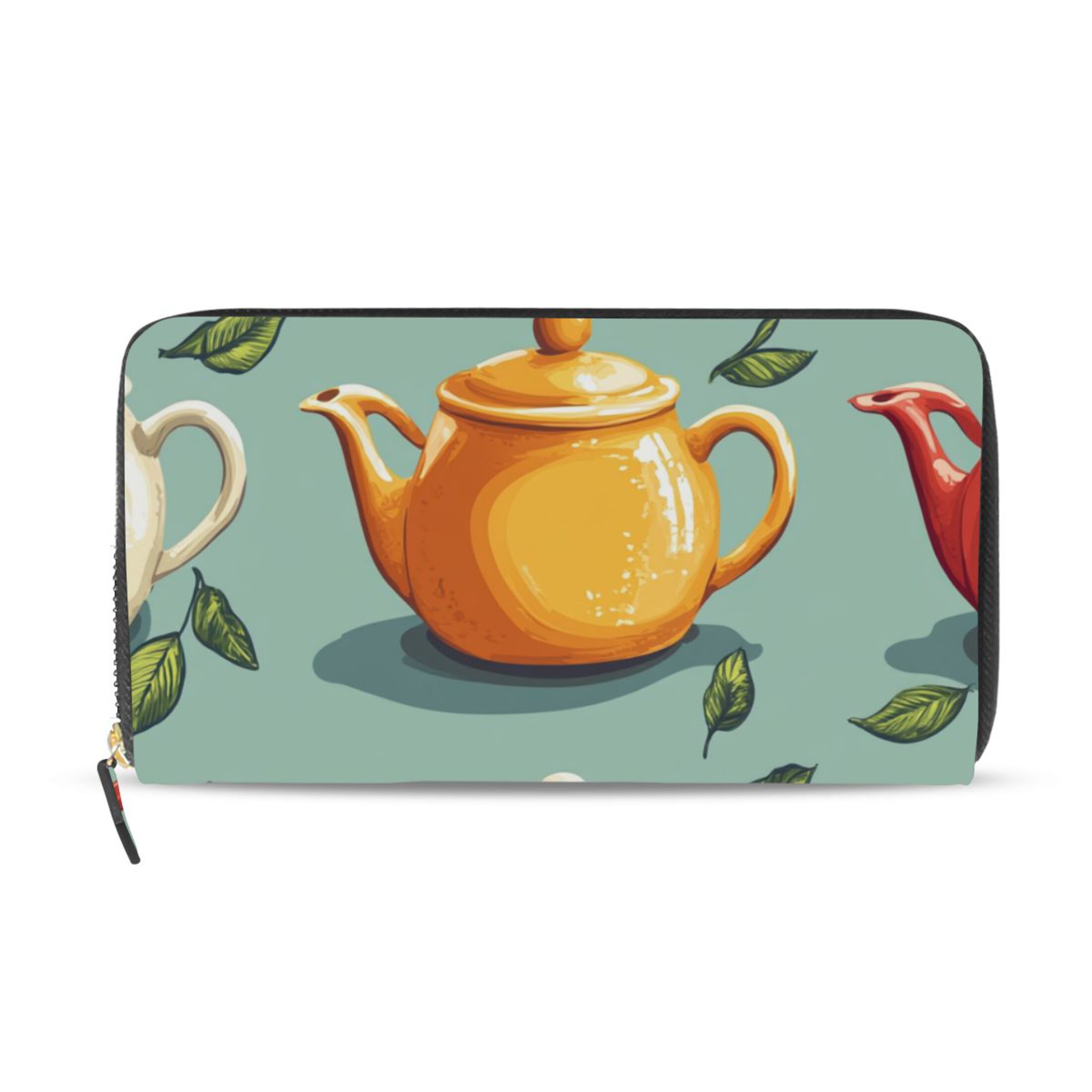 Colorful Tea Pots and Tea Women's Long Zipper Wallet Bifold Clutch ...