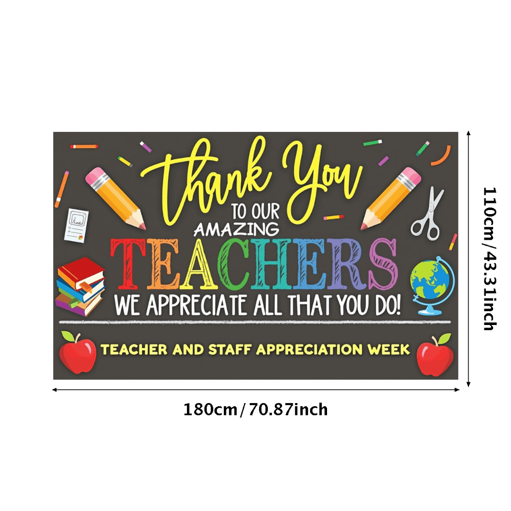 Colorful Teacher Banner Thank You Pencil Apple Classroom Decoration for ...