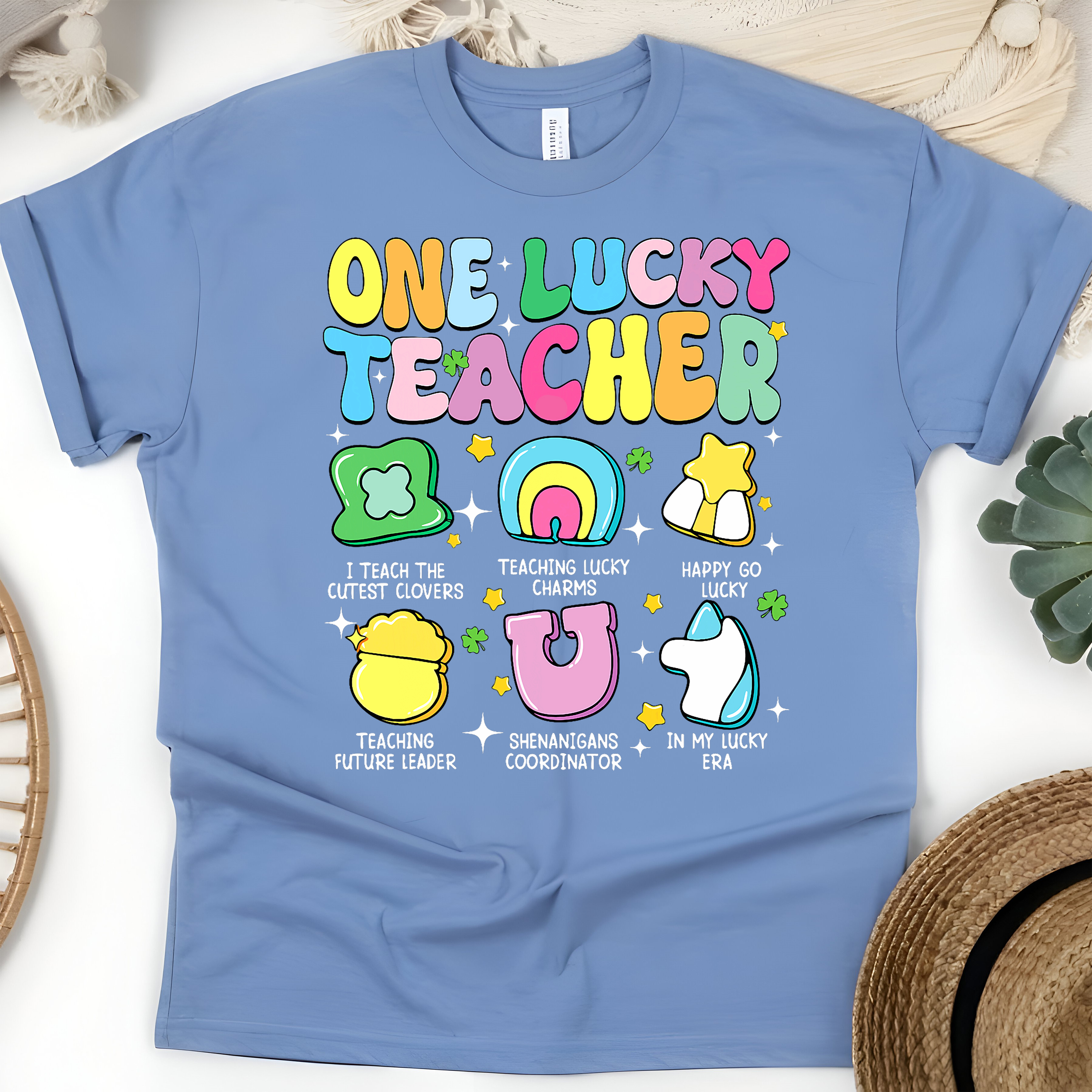 Colorful Teacher Graphic T-Shirt | One Lucky Educator Clover Charm Tee ...