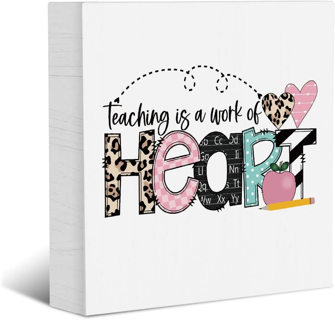 Colorful Teacher Wood Box Sign, Teaching is a Work of Heart Wood Box ...