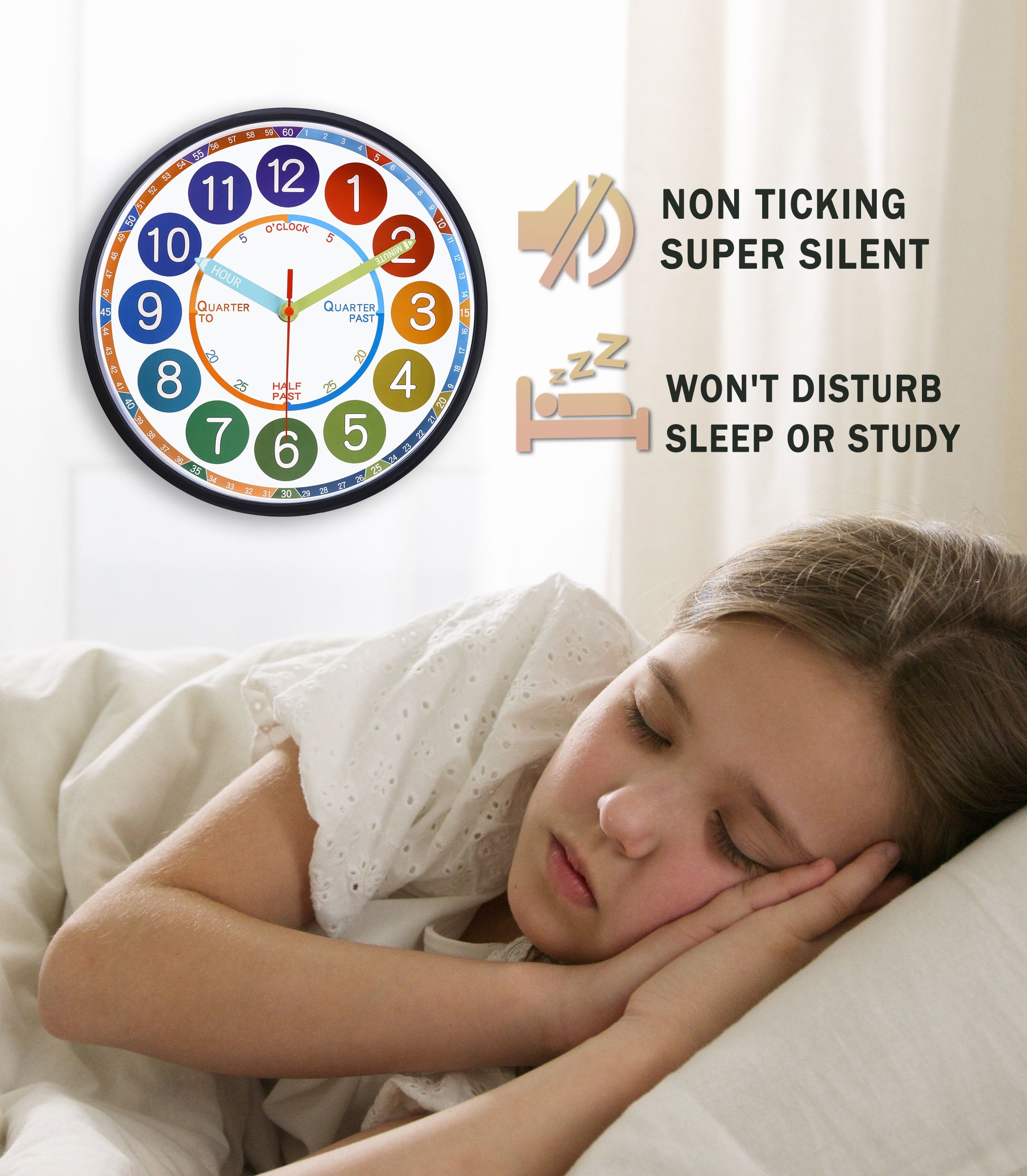 Colorful Teaching Wall Clock,Kids Learning Time,Black - Walmart.com