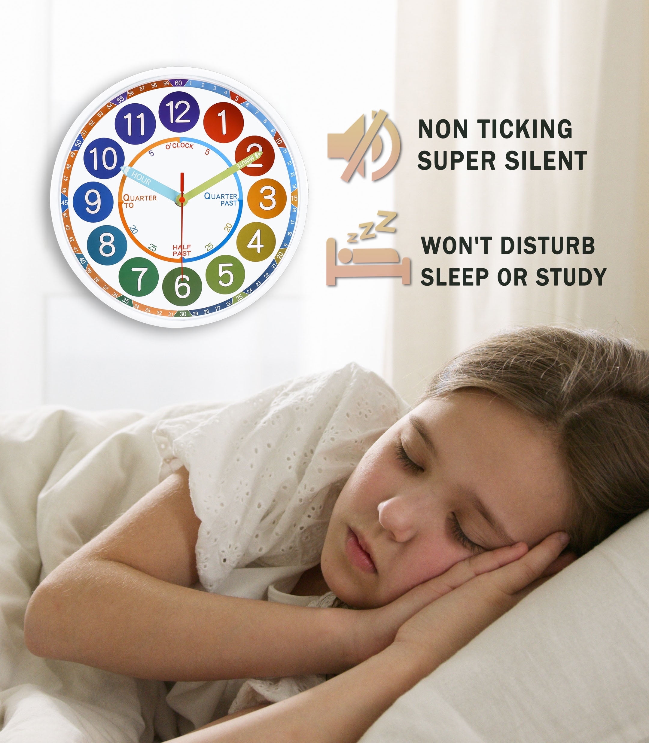 Colorful Teaching Wall Clock,Kids Learning Time,White - Walmart.com