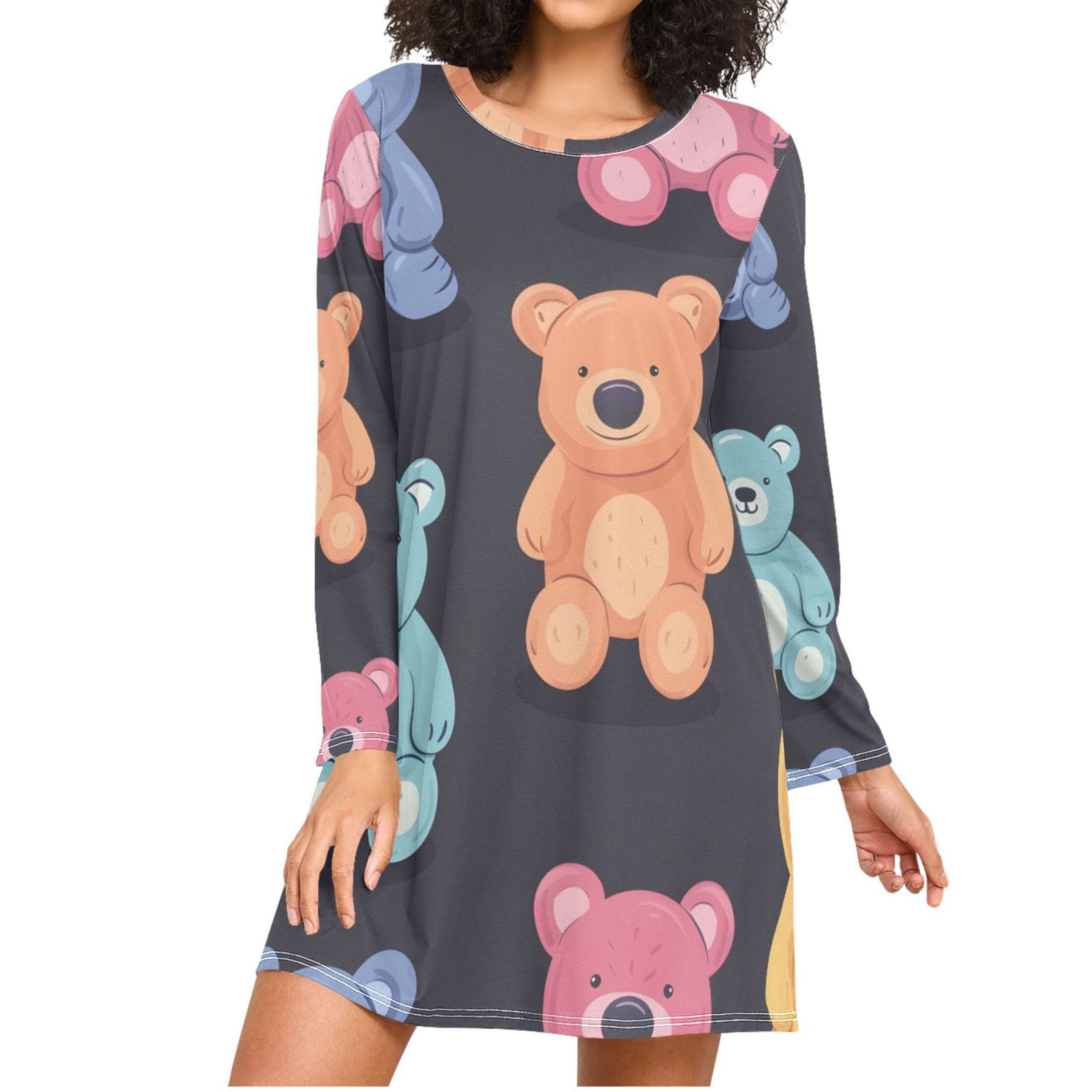 Colorful Teddy Bears Women's Long Sleeves Nightgowns Sleepwear Soft ...