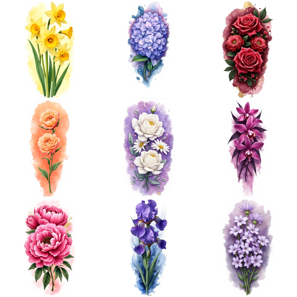 Colorful Temporary Tattoos Floral Waterproof 3D Tattoos for Women ...