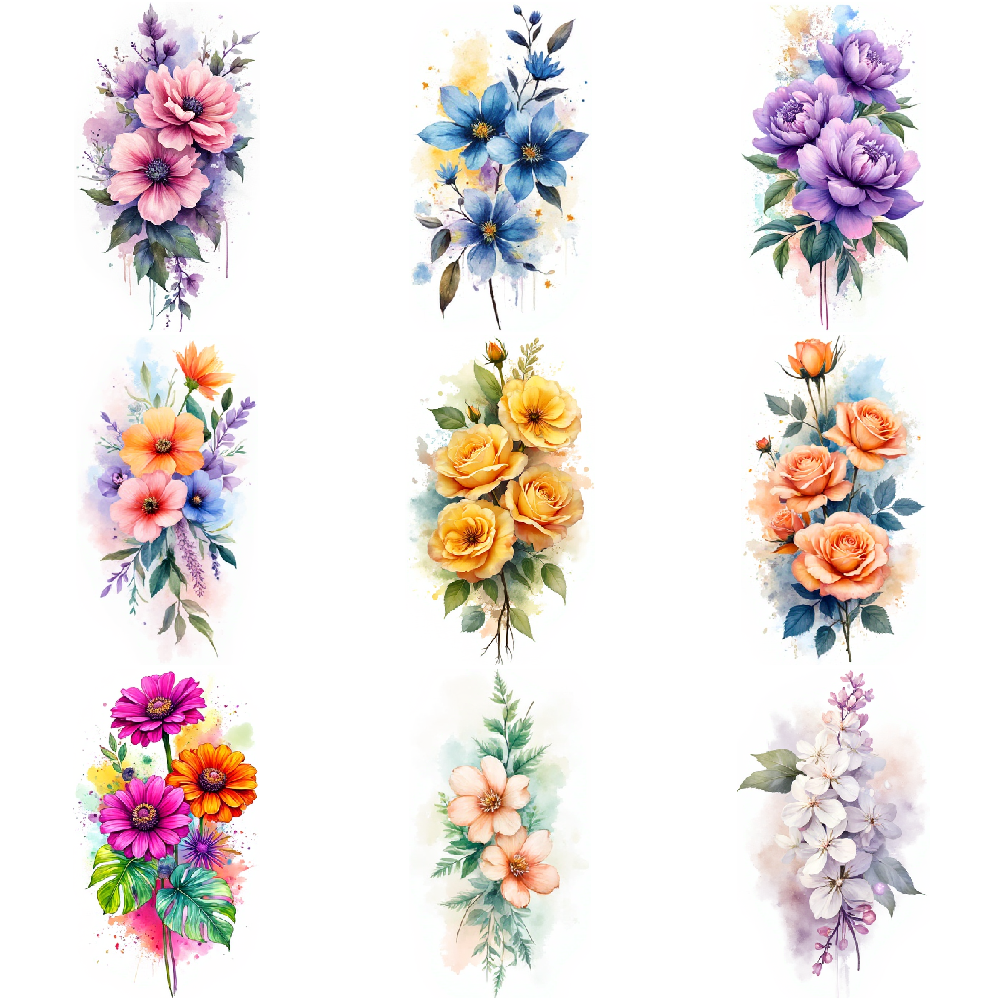 Colorful Temporary Tattoos Flower Stickers 3D Waterproof Tattoos for ...