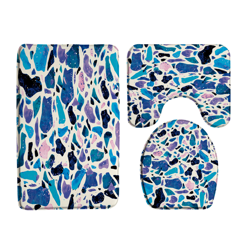 Colorful Terrazzo Bathroom Rug Sets 3Pcs Non Slip Absorbent Soft ...