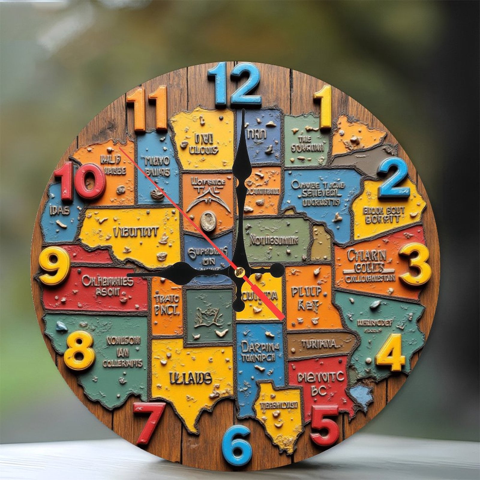 Colorful Texas Map Wall Art Home Decor 10-Inch Silent Wooden Wall Clock ...