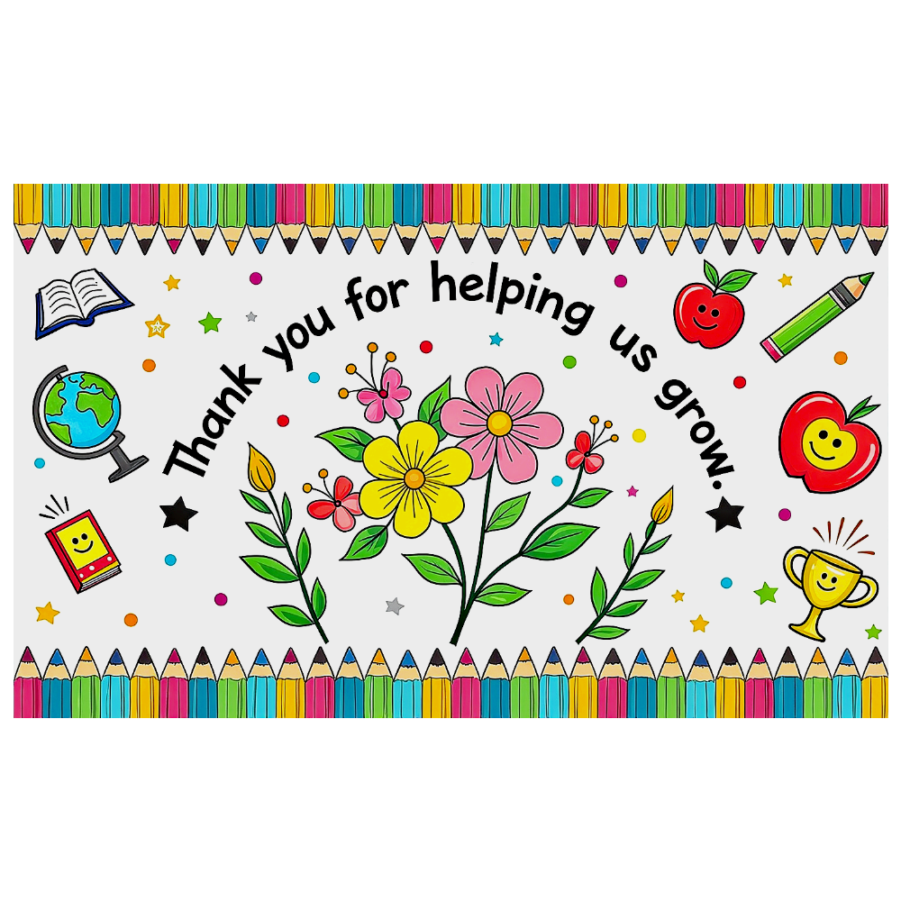 Colorful Thank You Banner with School Elements like Pencils Books ...